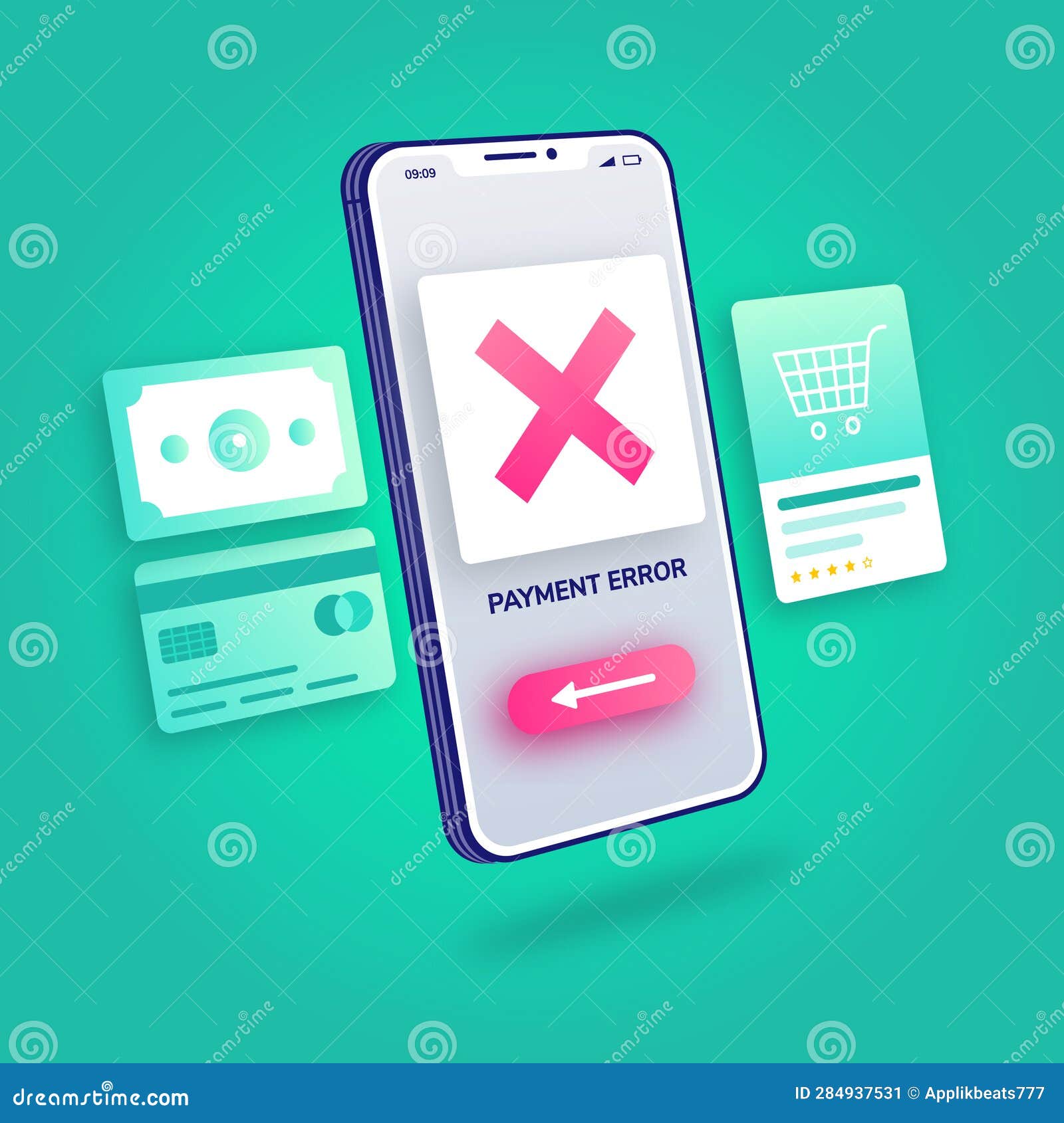 3d Illustration E-Commerce Online Shopping Payment Error Mobile ...