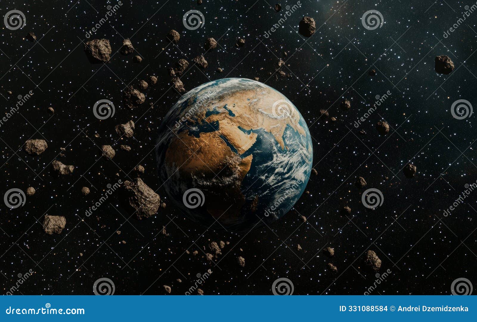 A 3D Illustration of Earth in a Field of Asteroids - Solar System ...