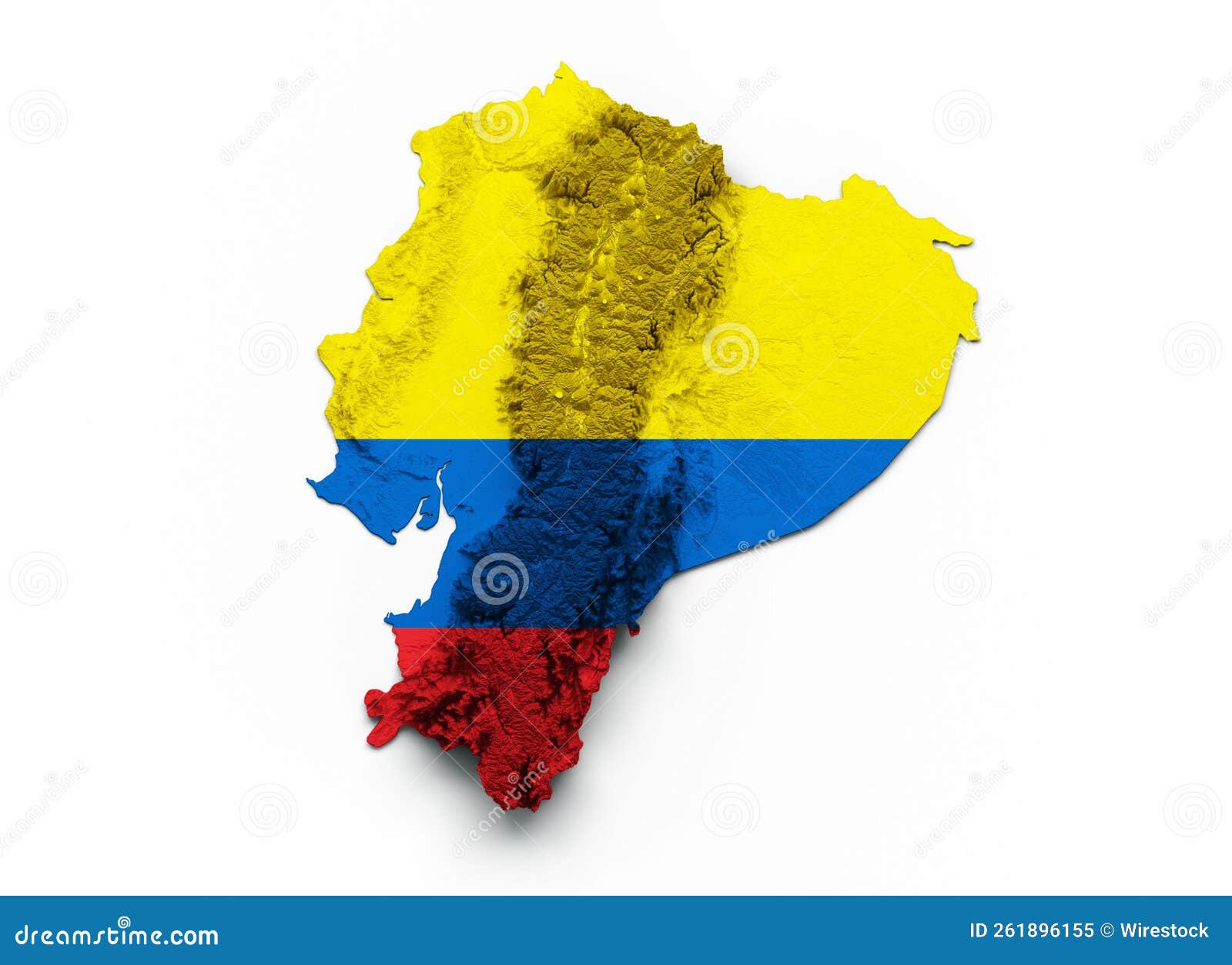 3d Illustration of Ecuador Map with Flag Colors Shaded Relief on White ...