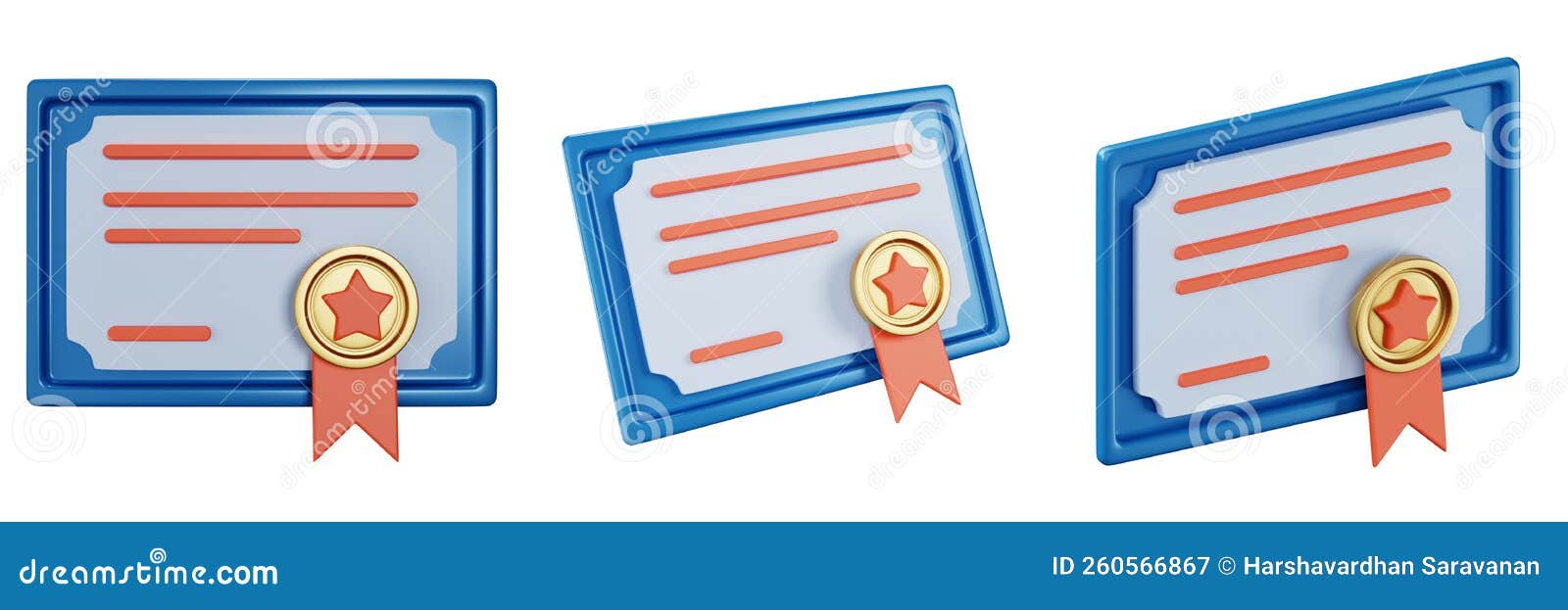 Certificate 3D Icon Set Multiple Views Stock Image - Illustration of ...