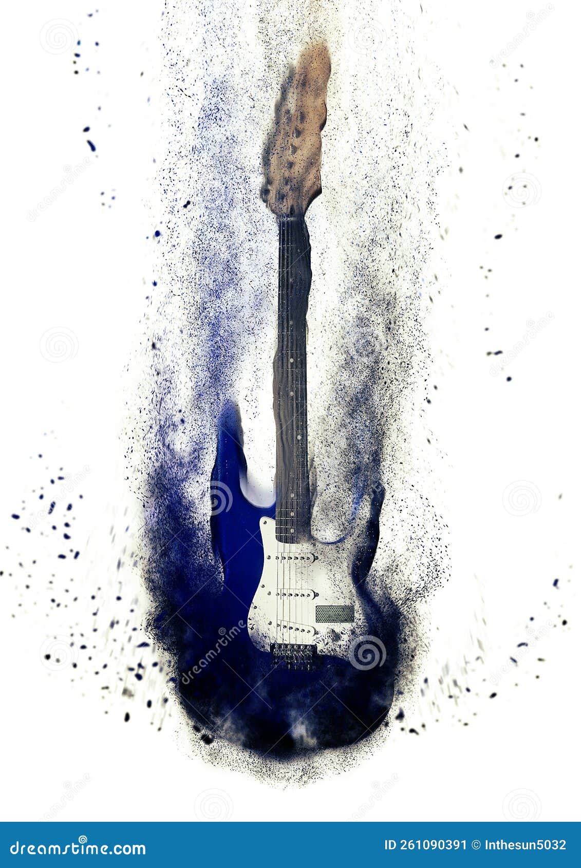 3d Illustration of an Electric Guitar Exploding and Scattering ...