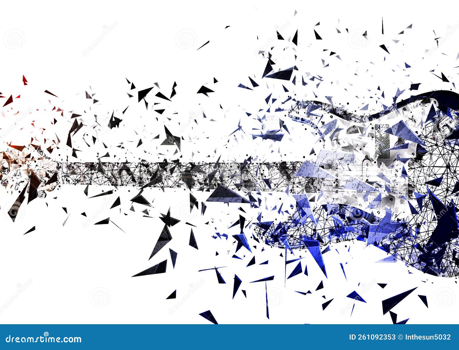 3d Illustration of an Electric Guitar Exploding and Scattering Debris ...