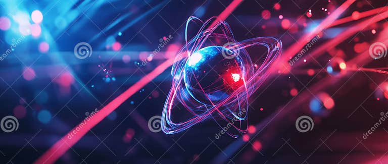 In a 3D Illustration, Electrons Circle a Nucleus Composed of Red and ...