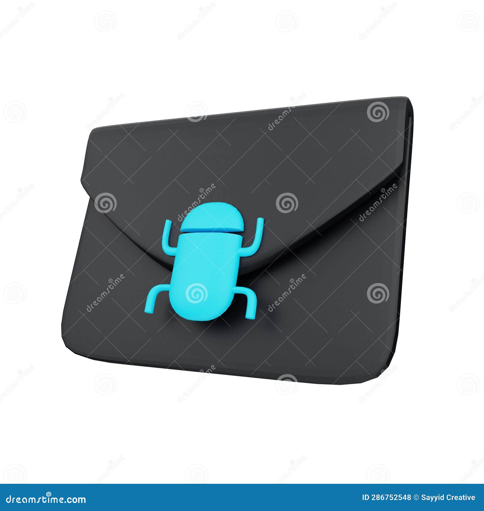 3d Illustration Email Virus Object. Black Envelope. 3d Rendering Stock ...