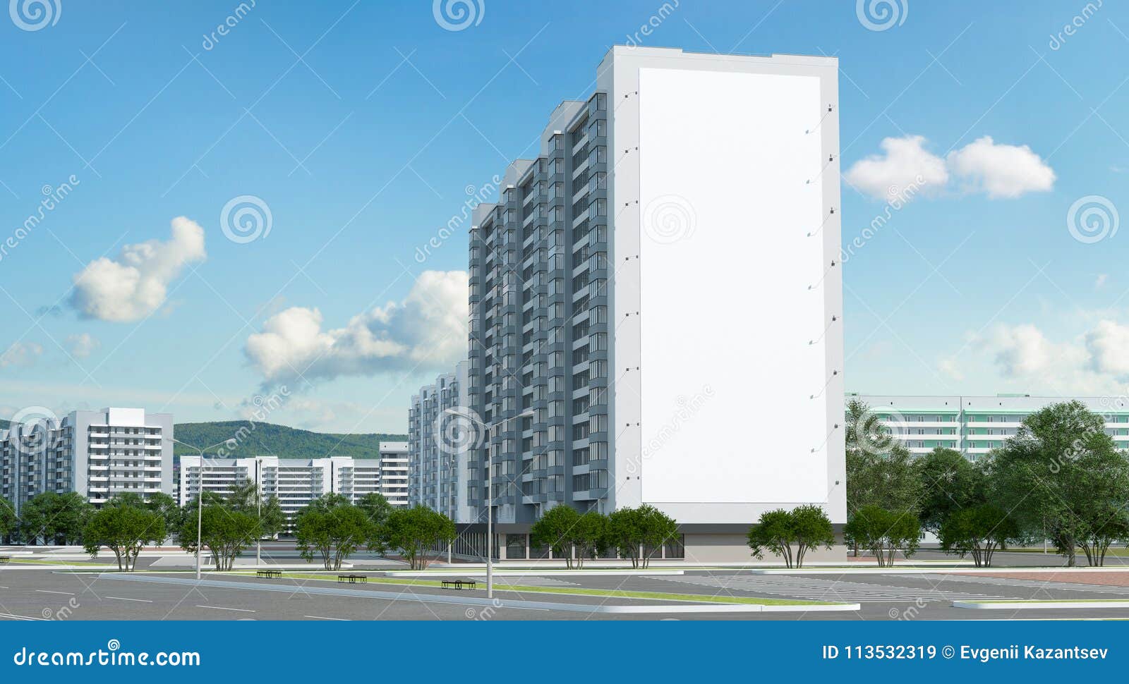 3d Illustration. an Empty Poster on the Wall of the Building To ...