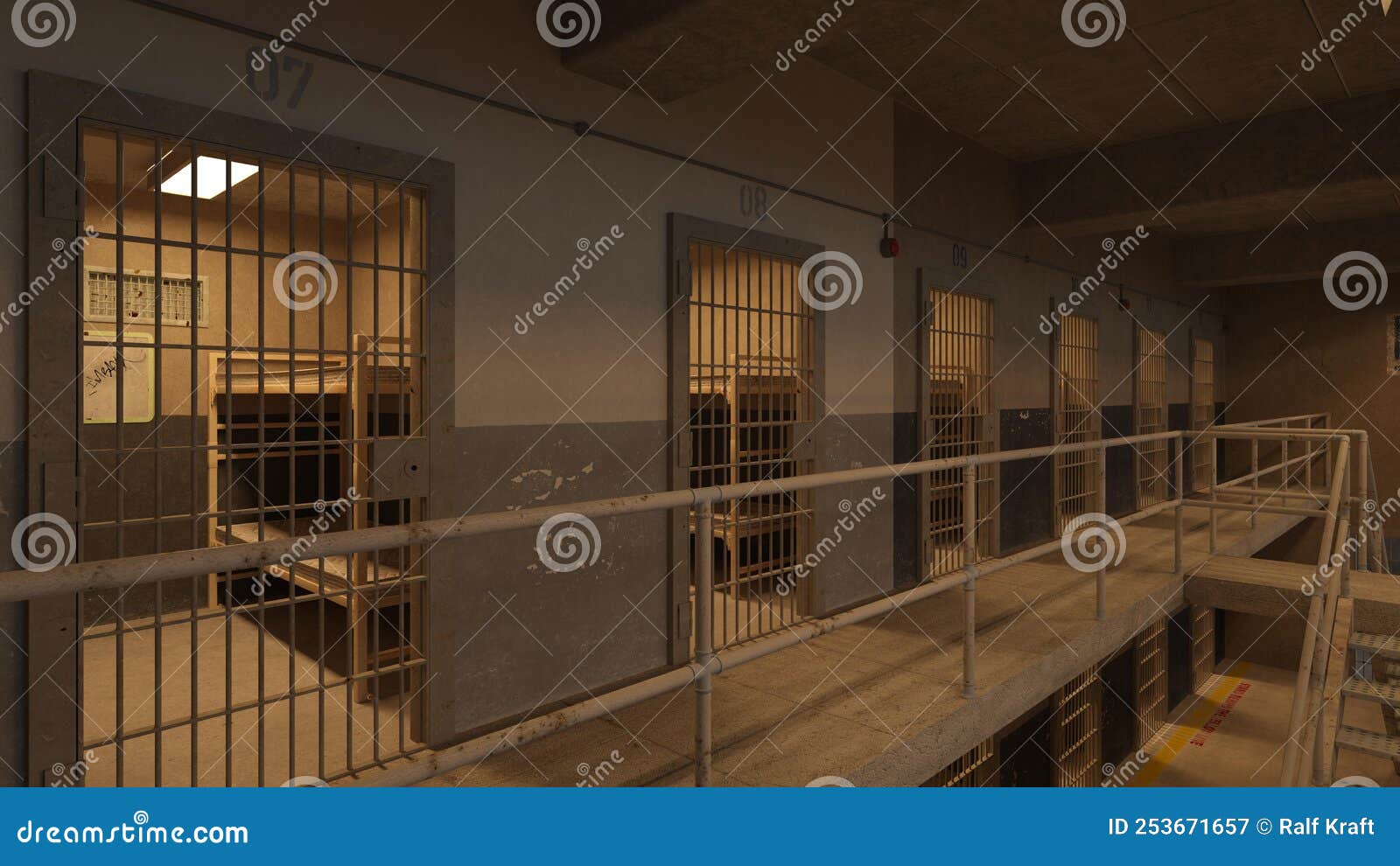 3D-Illustration of an Empty Prison Cell, No Prisoner Stock Illustration ...