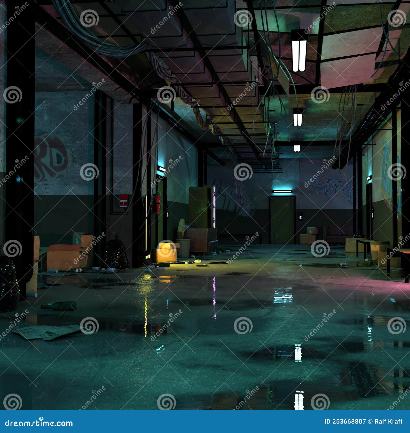 3d-illustration of an Empty and Scary Futuristic Hallway Stock ...