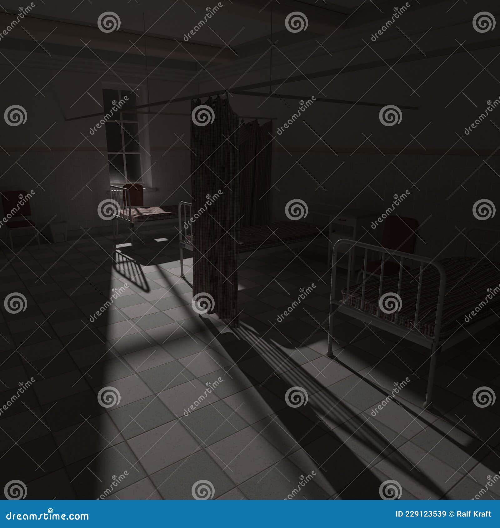 3d-illustration of an Empty and Scary Hospital Room Stock Illustration ...
