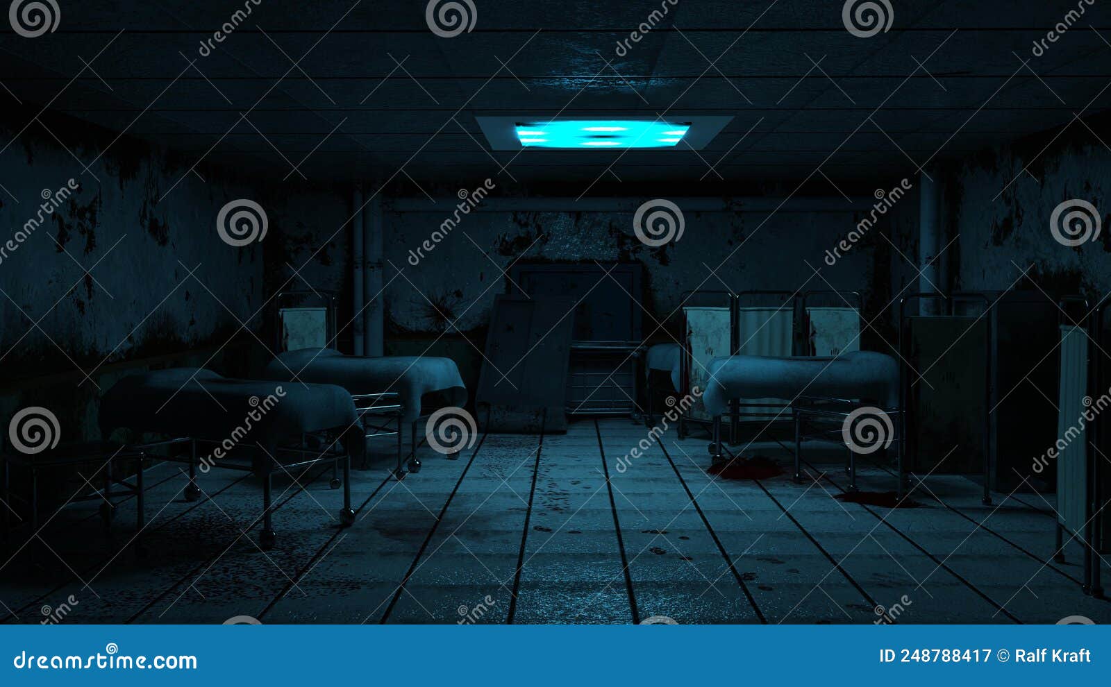3d-illustration of an Empty and Scary Hospital Room Stock Illustration ...