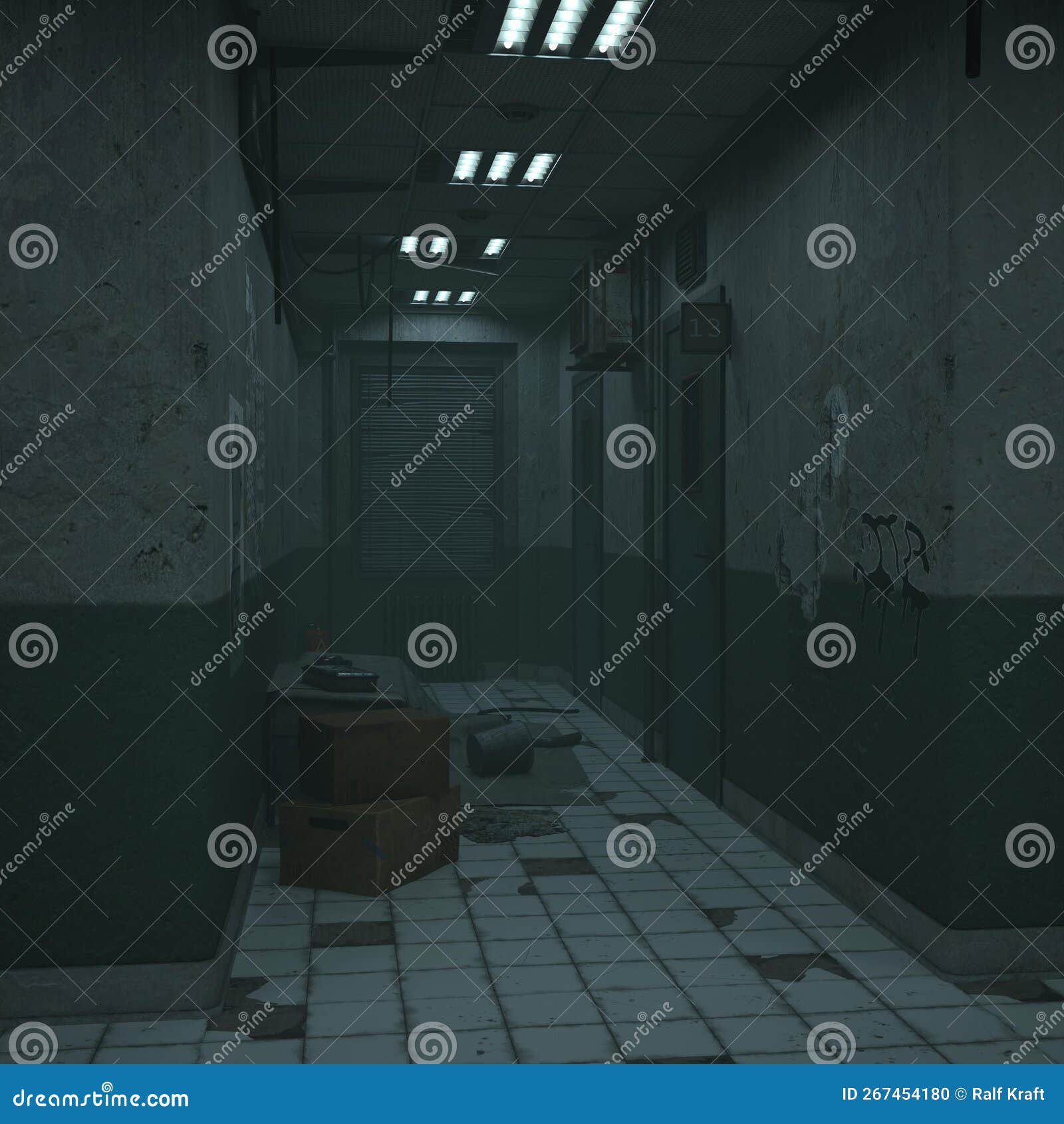 3d-illustration of an Empty and Scary Hospital Room Stock Illustration ...