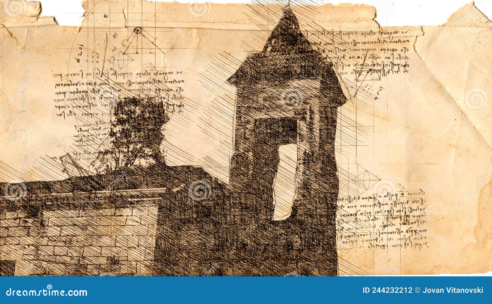 Engineering Drawing in Style of Leonardo Da Vinci Stock Illustration ...