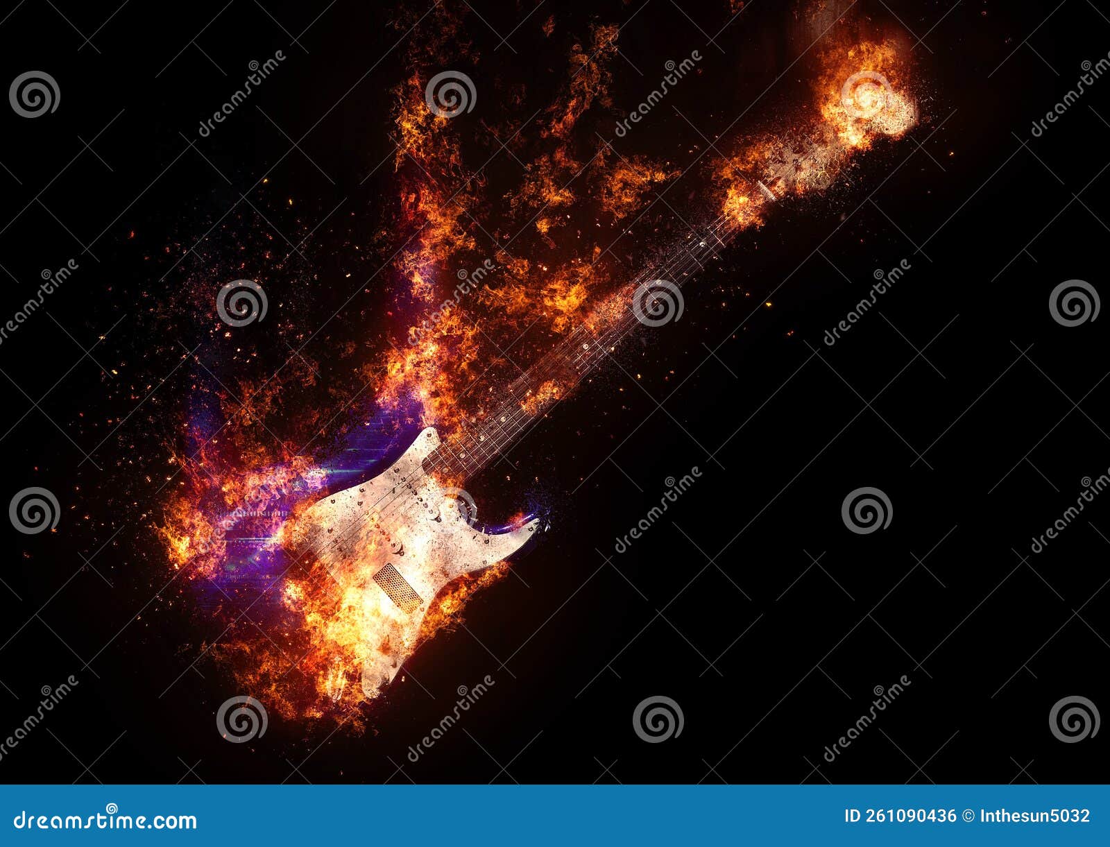 3d Illustration of an Exploding and Burning Electric Guitar Stock ...