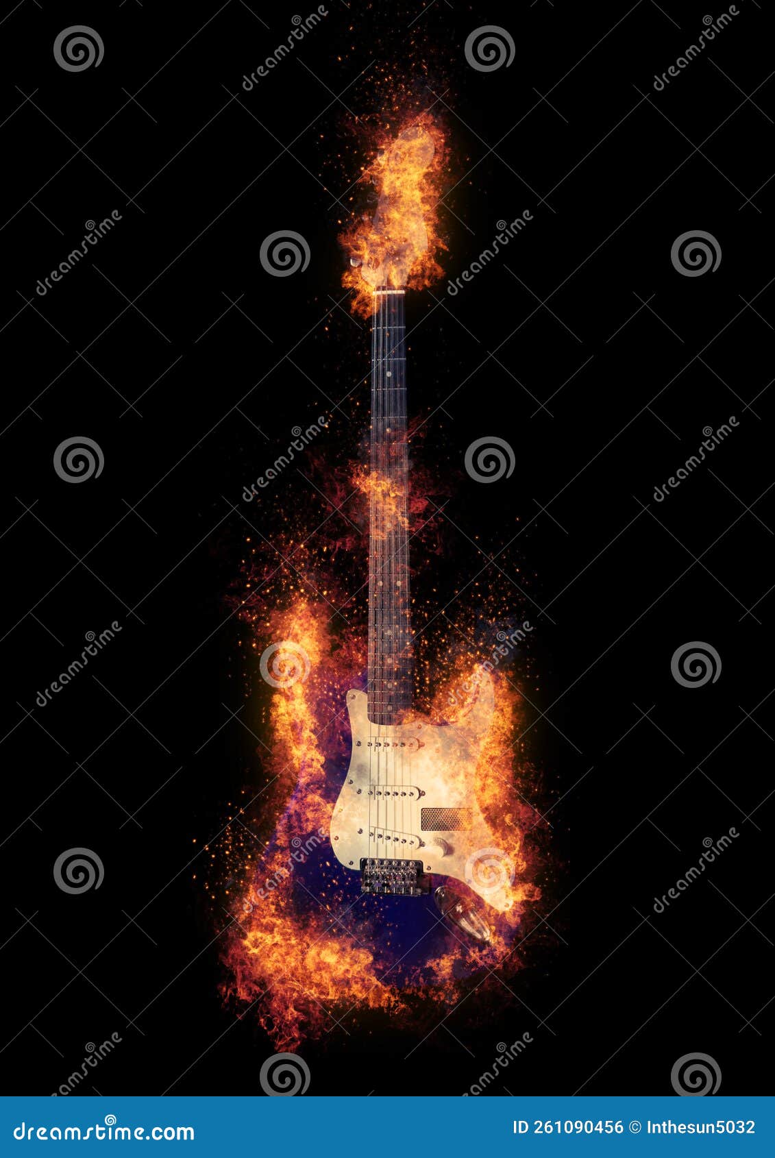 3d Illustration of an Exploding and Burning Electric Guitar Stock ...
