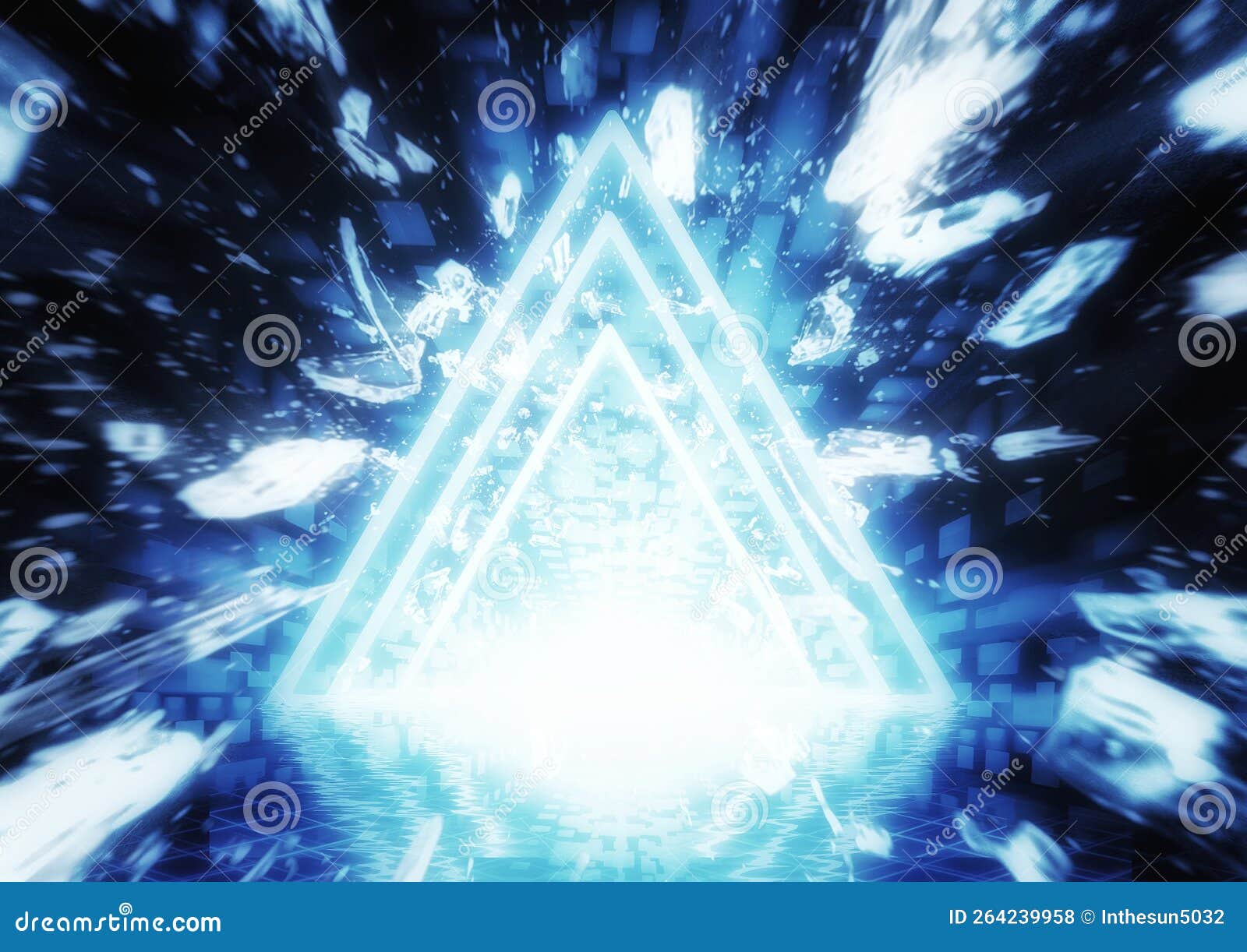 3d Illustration of Exploding Geometric Light Triangles Stock ...