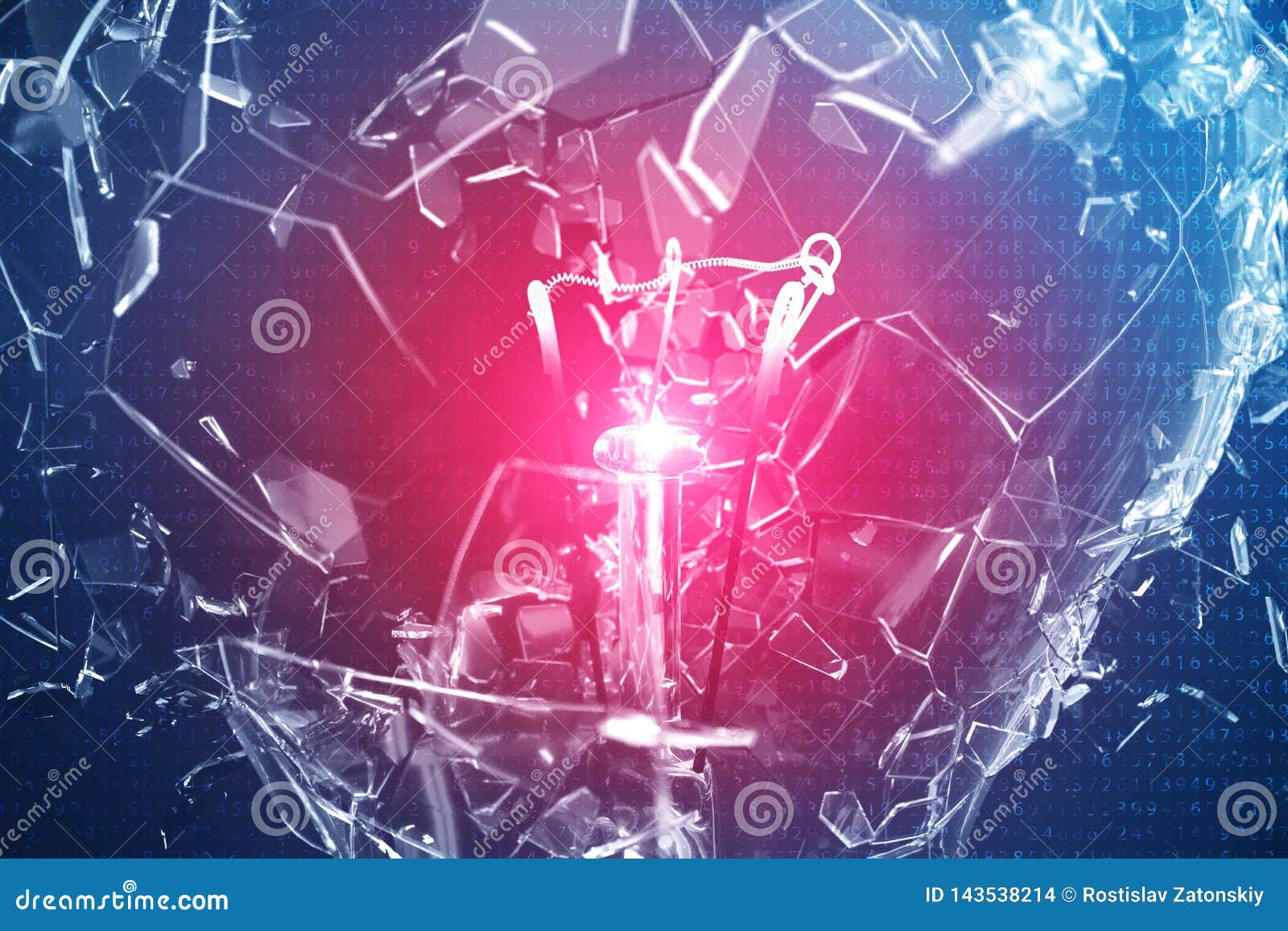 3D Illustration Exploding Light Bulb on a Blue Background, with Concept ...