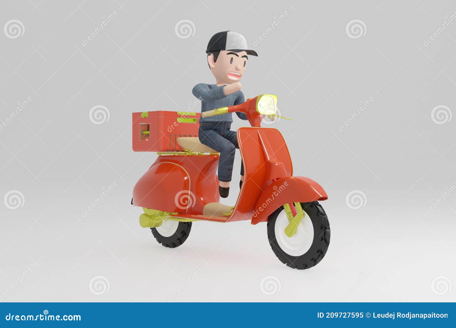 3d Illustration , Express Delivery by Motorcycle or Scooter Stock ...