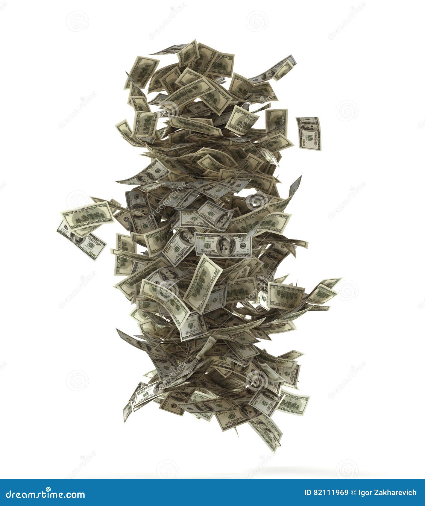 3d Illustration of Falling Dollars Bills Stock Illustration ...