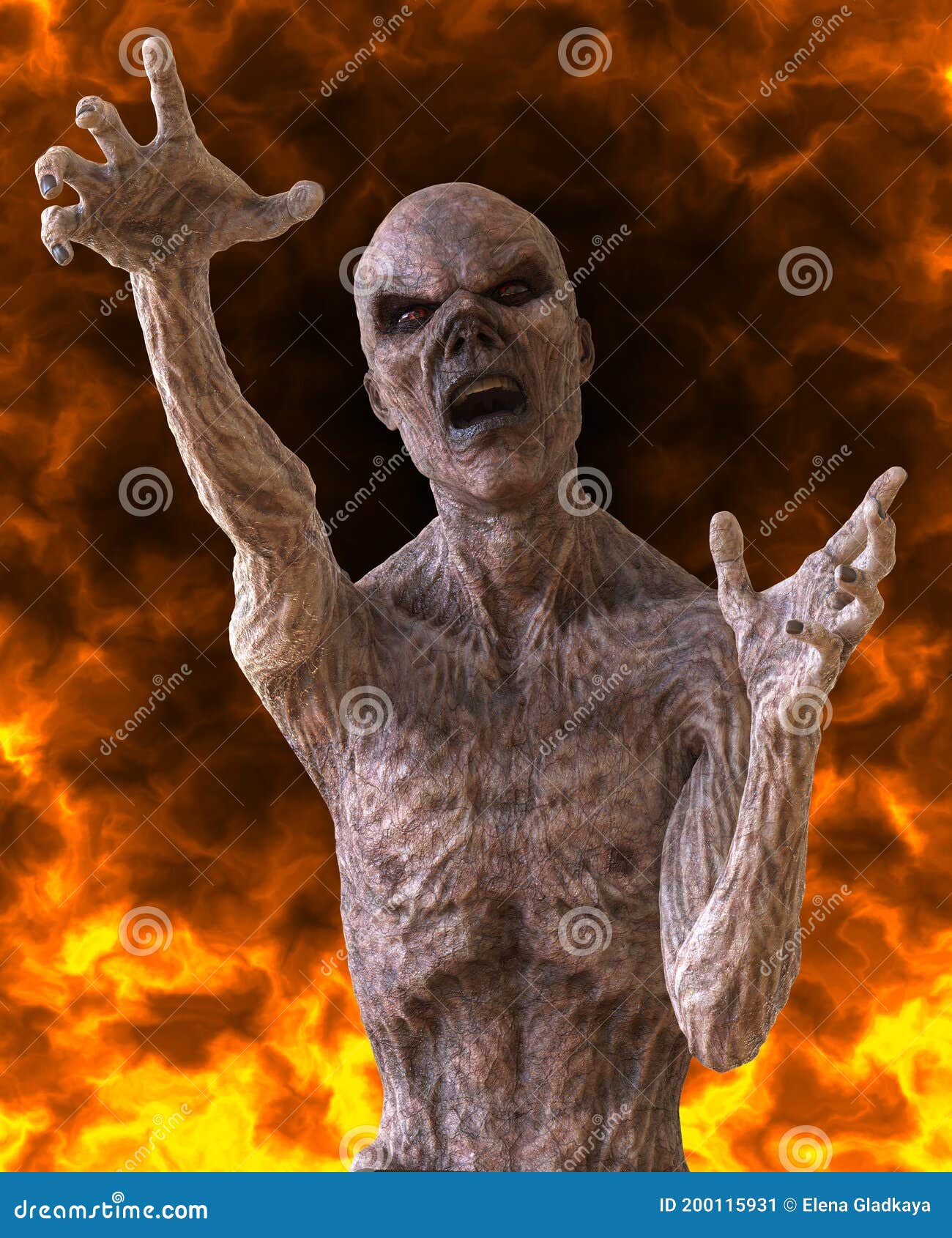 Fantsy Zombie Undead Burns in a Hellfire 3d Illustration Stock ...