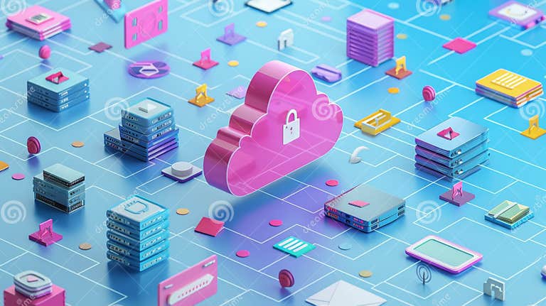 3D Illustration of Fast Data Transfer, Backup, Cloud Migration, and ...