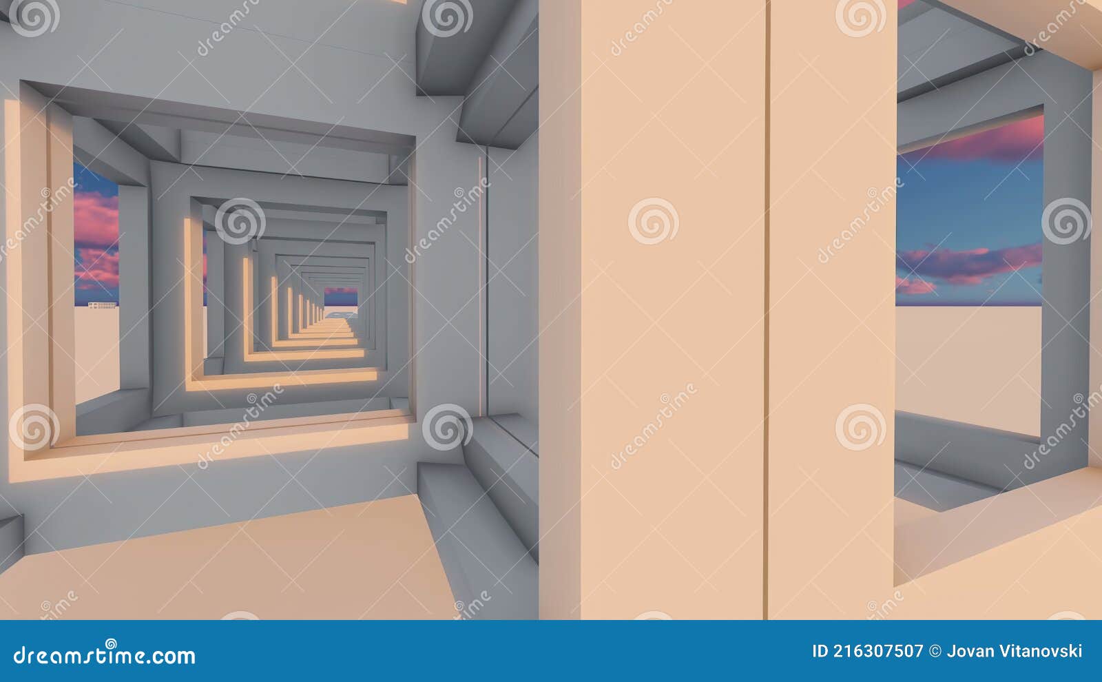 Fast Flight through Modern Blue Abstract Girder Construction Stock ...