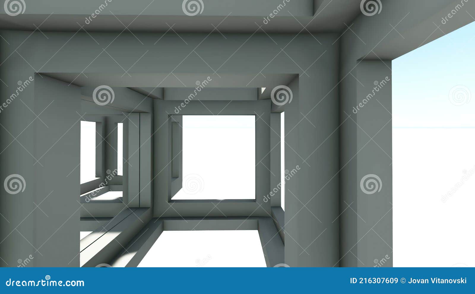 Fast Flight through Modern Blue Abstract Girder Construction Stock ...