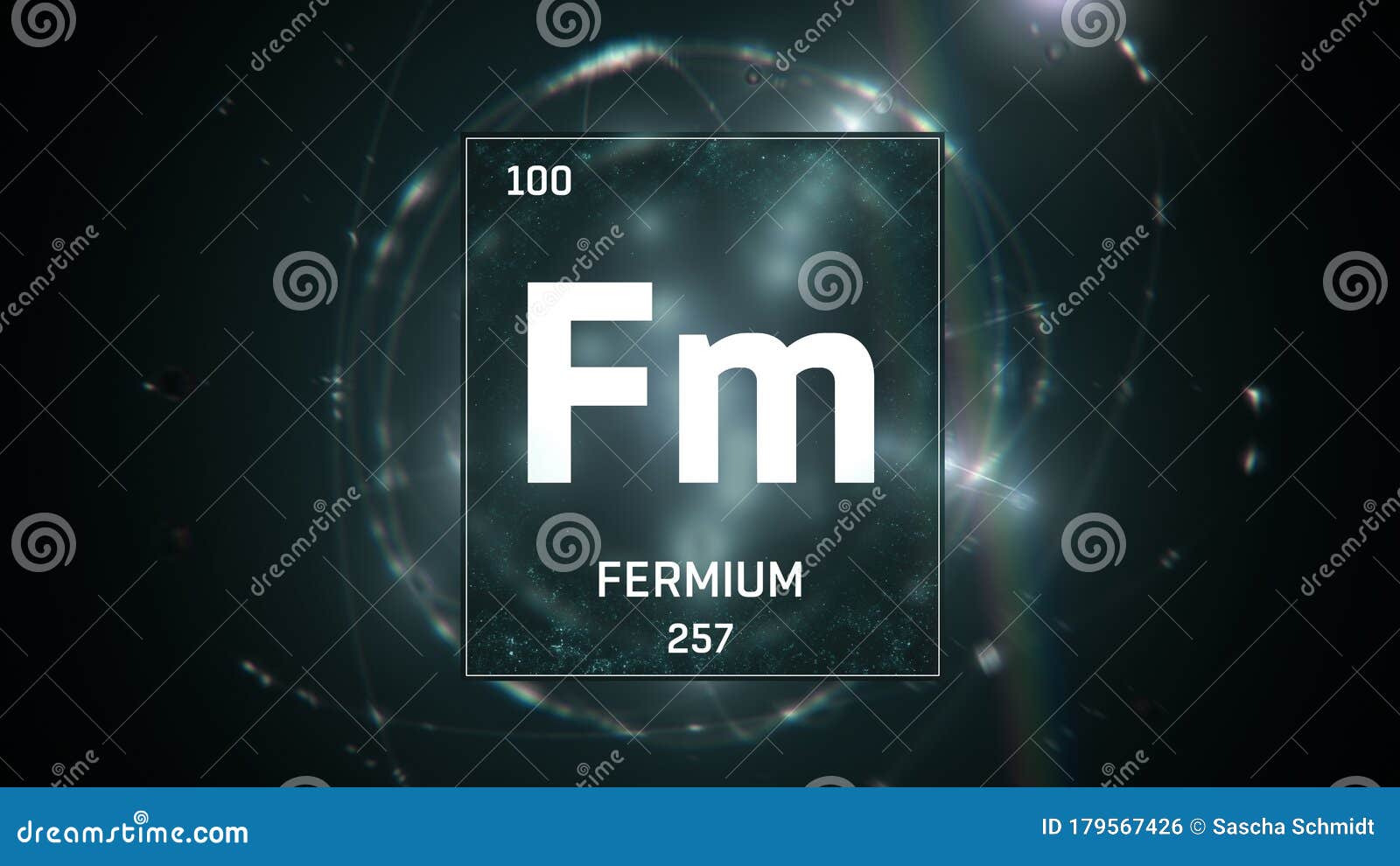 Fermium As Element 100 of the Periodic Table 3D Illustration on Green ...