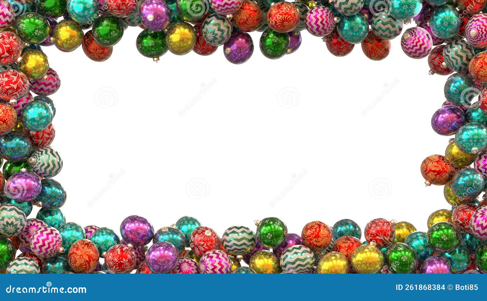 3d Illustration of Festive Christmas Ornaments Forming an Rectangle ...