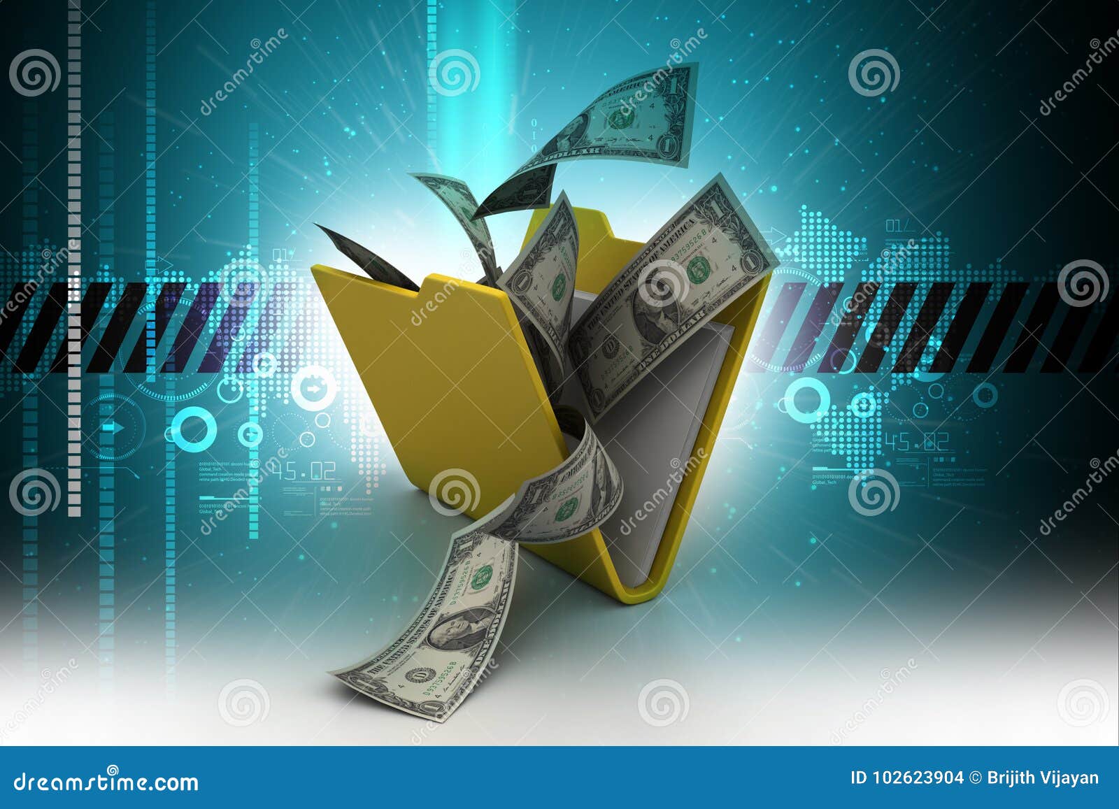 File folder with currency stock illustration. Illustration of render ...