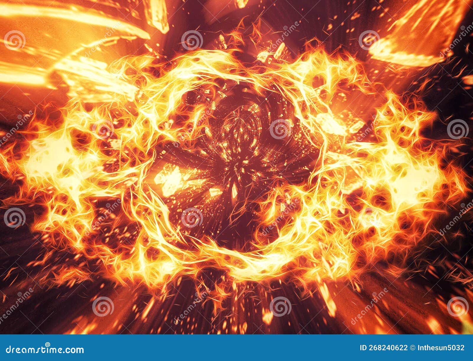 3d Illustration of a Ring of Flames Exploding and Scattering Debris ...