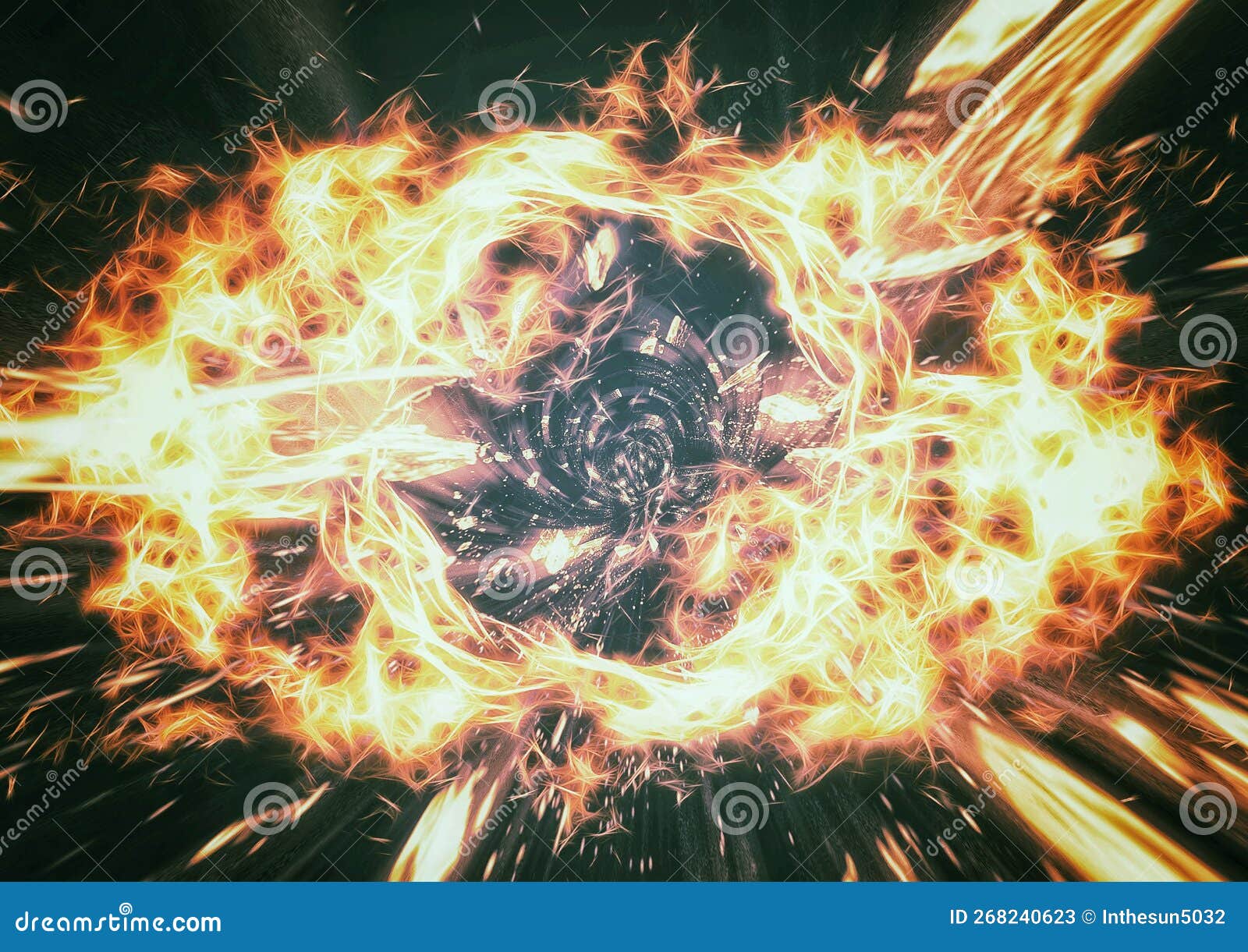 3d Illustration of a Ring of Flames Exploding and Scattering Debris ...