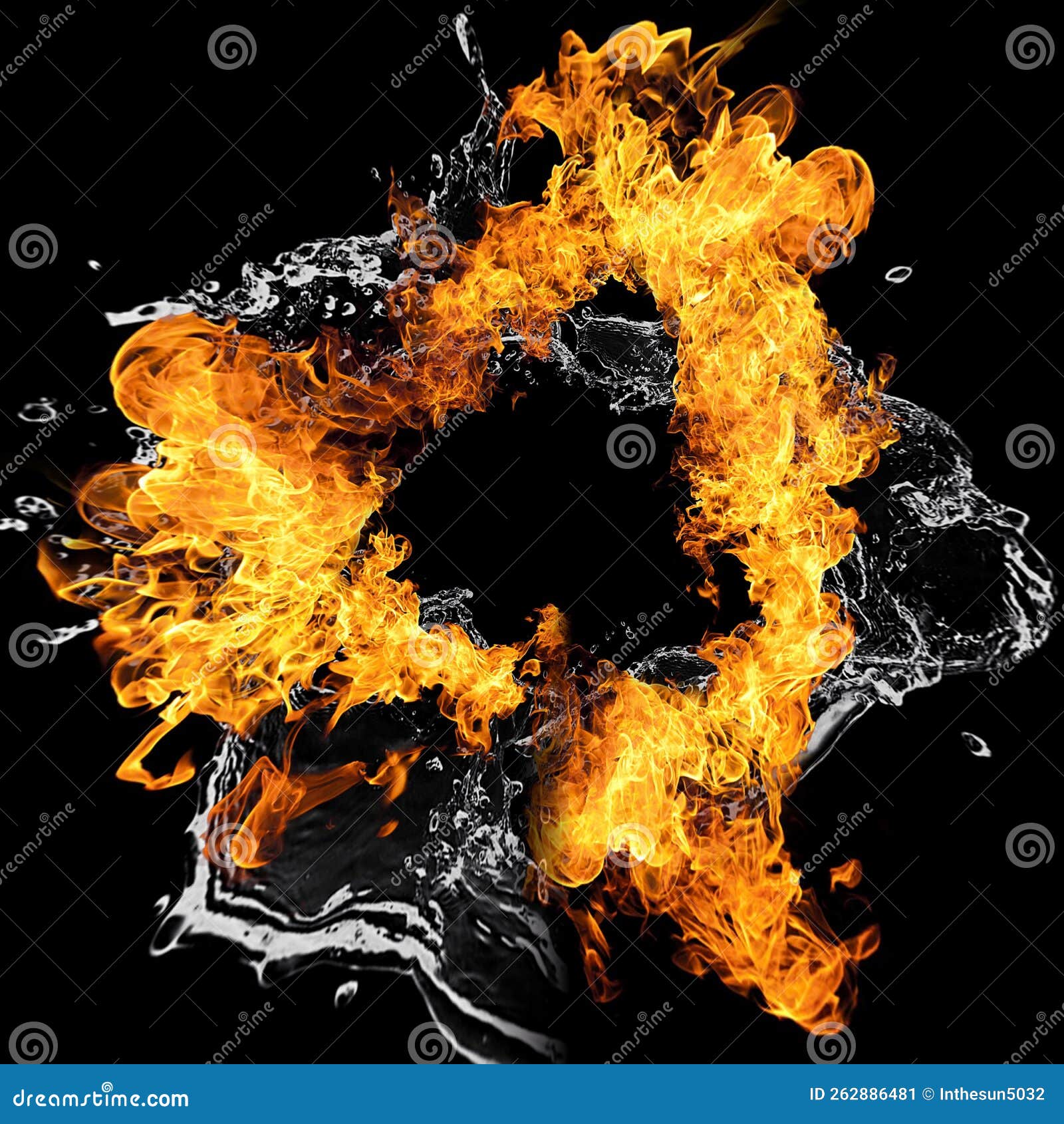 3d Illustration of Fire and Water Swirling in a Circle Stock ...