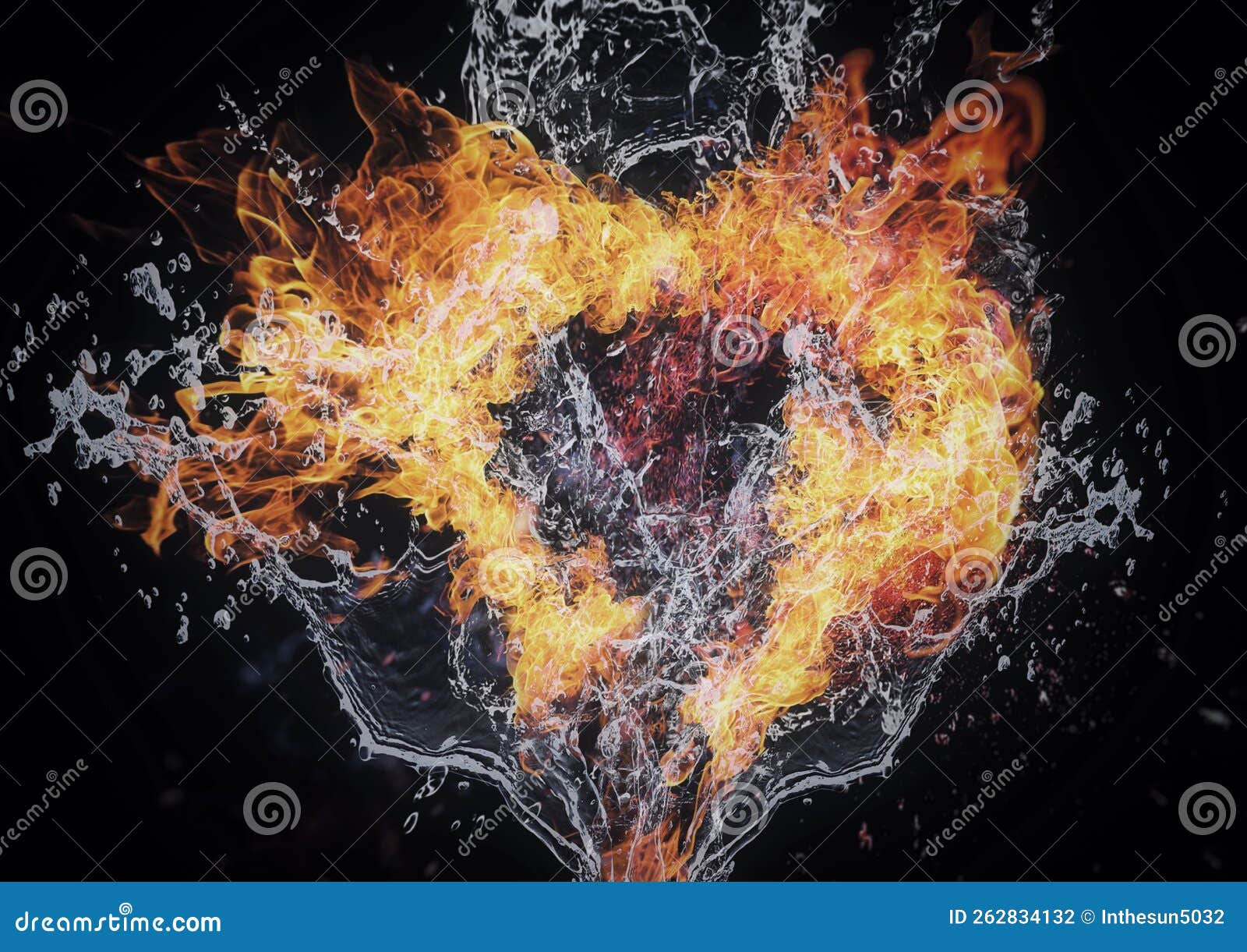 3d Illustration of Fire and Water Swirling in a Heart Shape Stock ...
