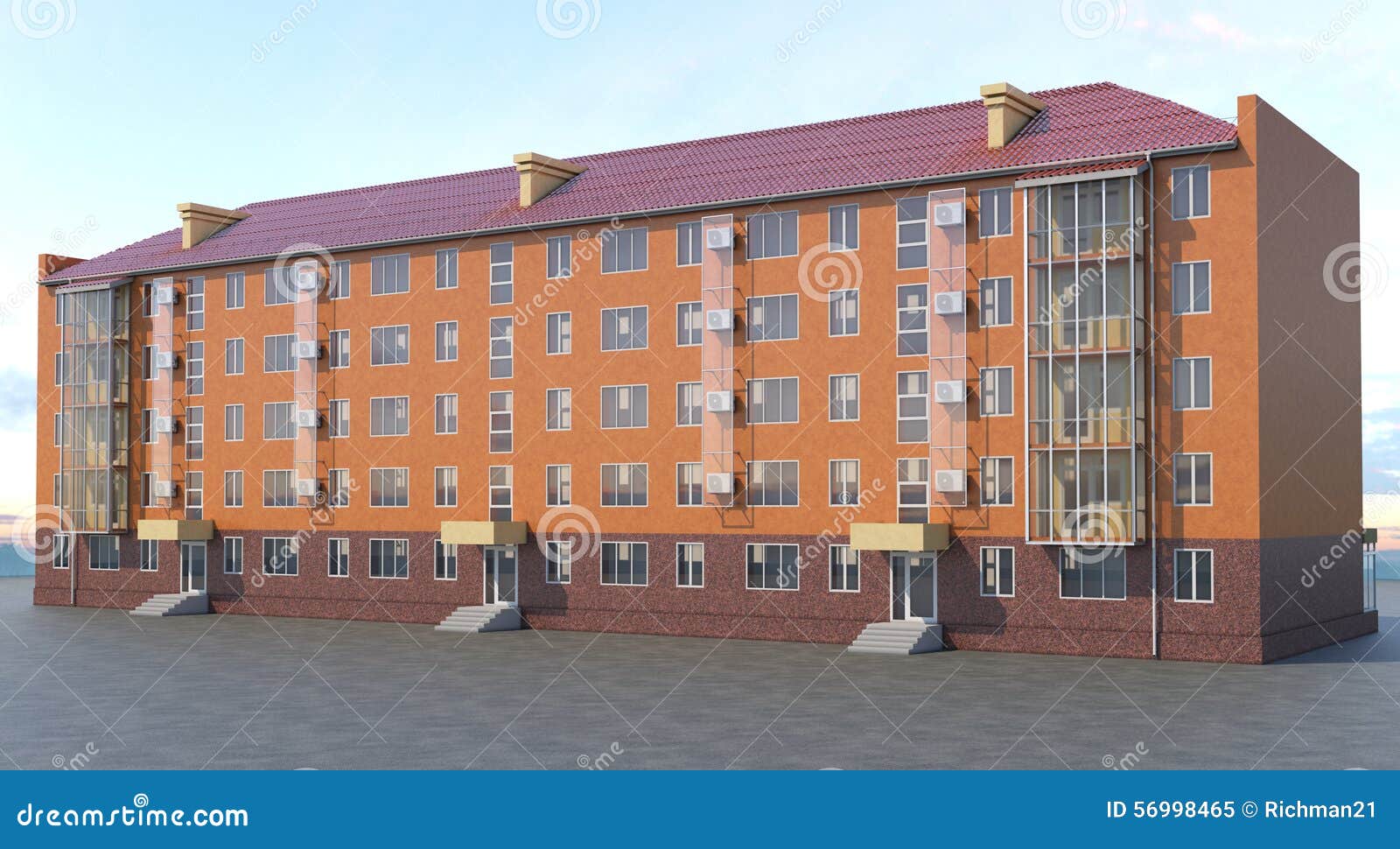 3D Illustration of a Five-floor House Stock Illustration - Illustration ...