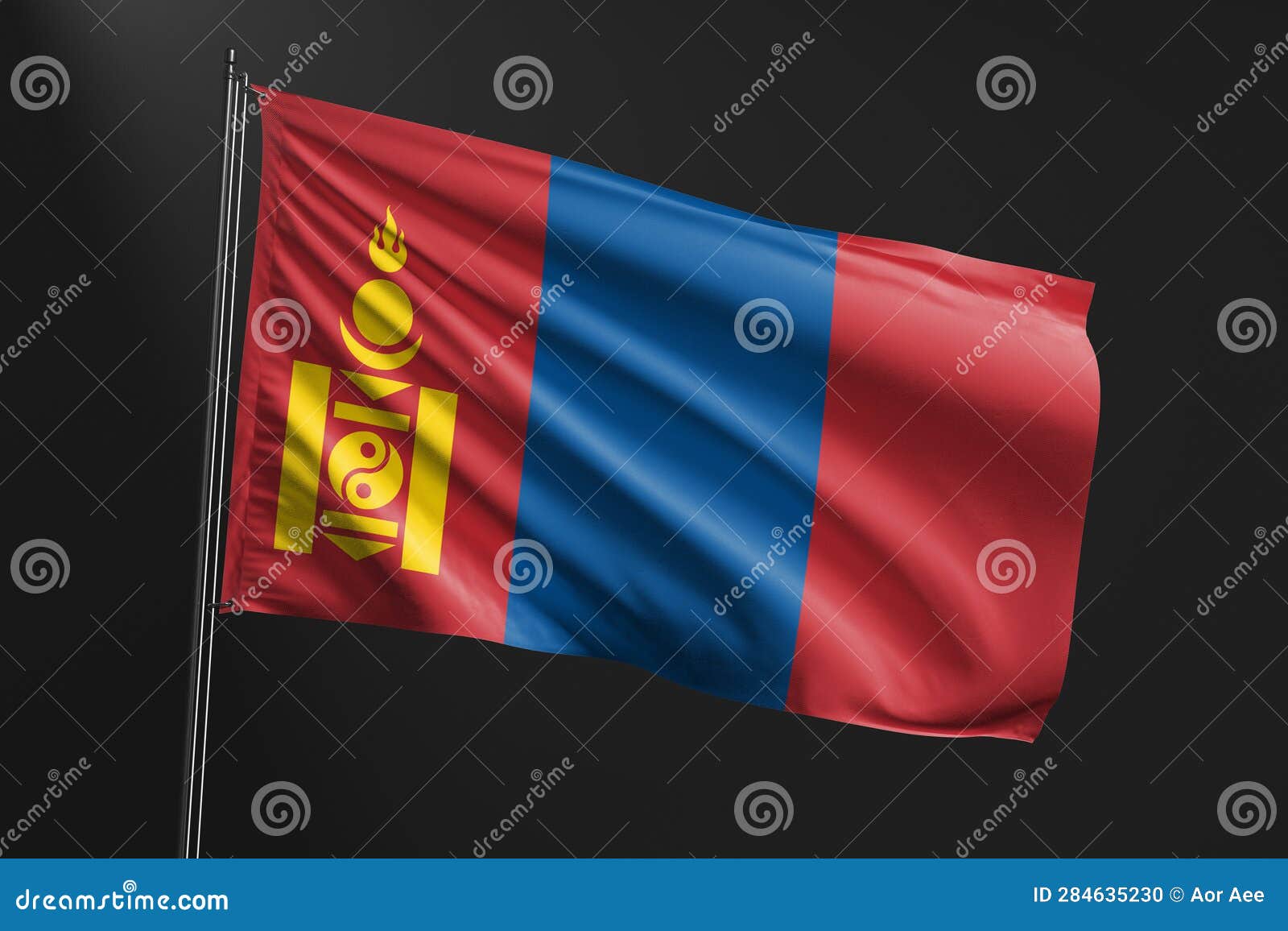 Mongolia Flag National Flag on Black Background. Stock Illustration ...