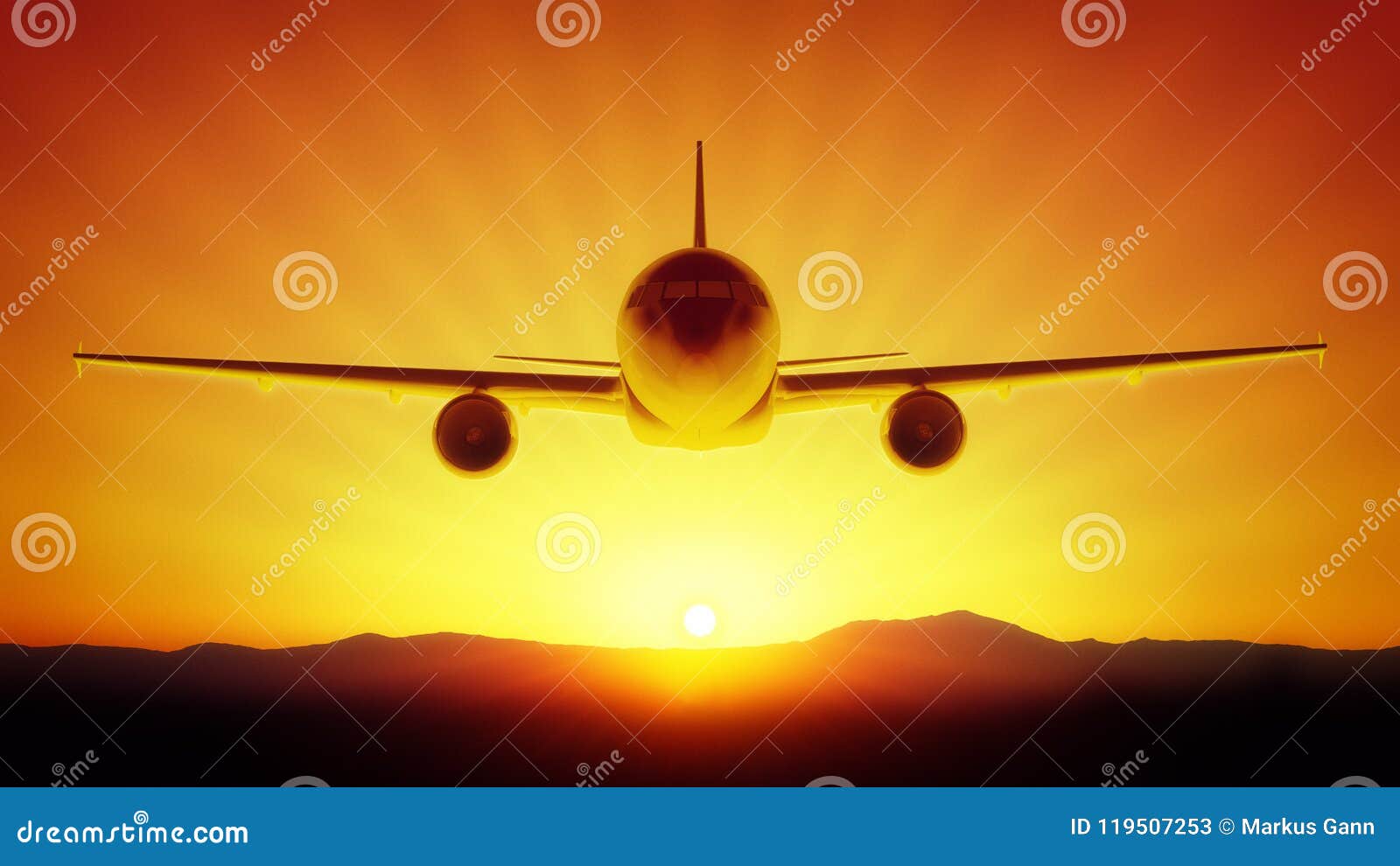 A flight in the sunset stock illustration. Illustration of sunrise ...