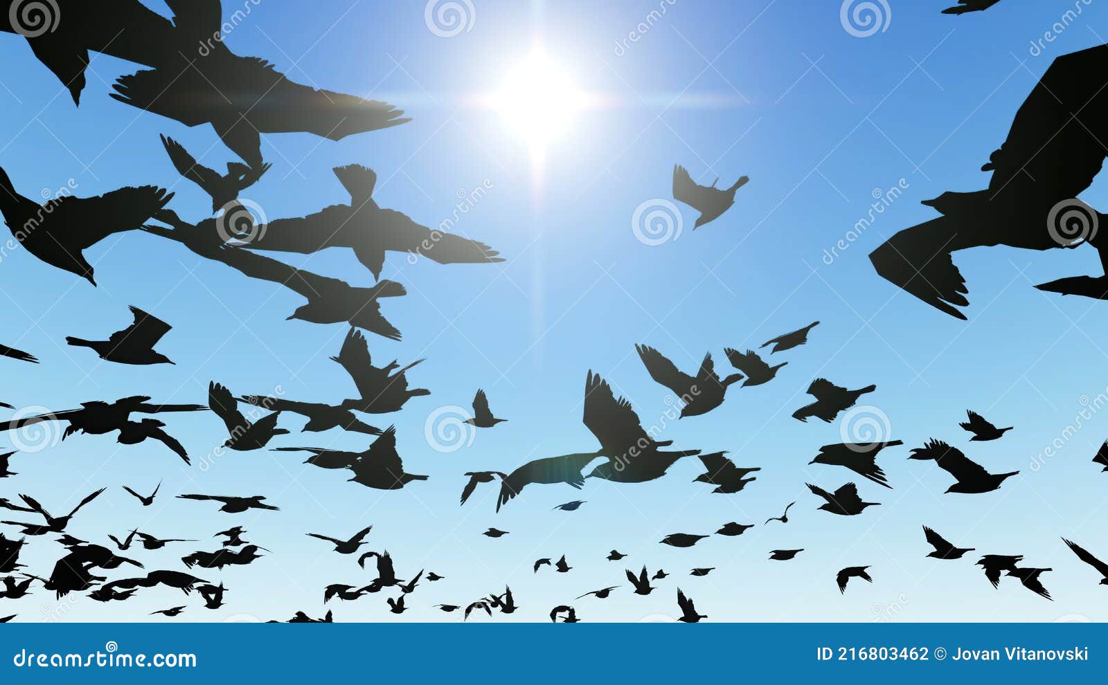 Flock of Birds Flying Across the Screen Stock Illustration ...