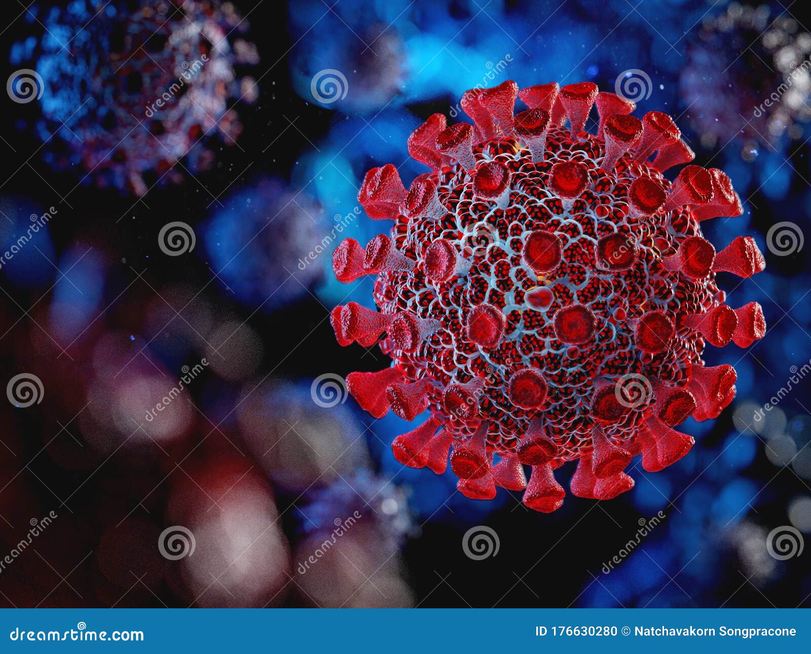 3d Illustration of Flu Covid-19 Cell Floating Under Microscope with ...