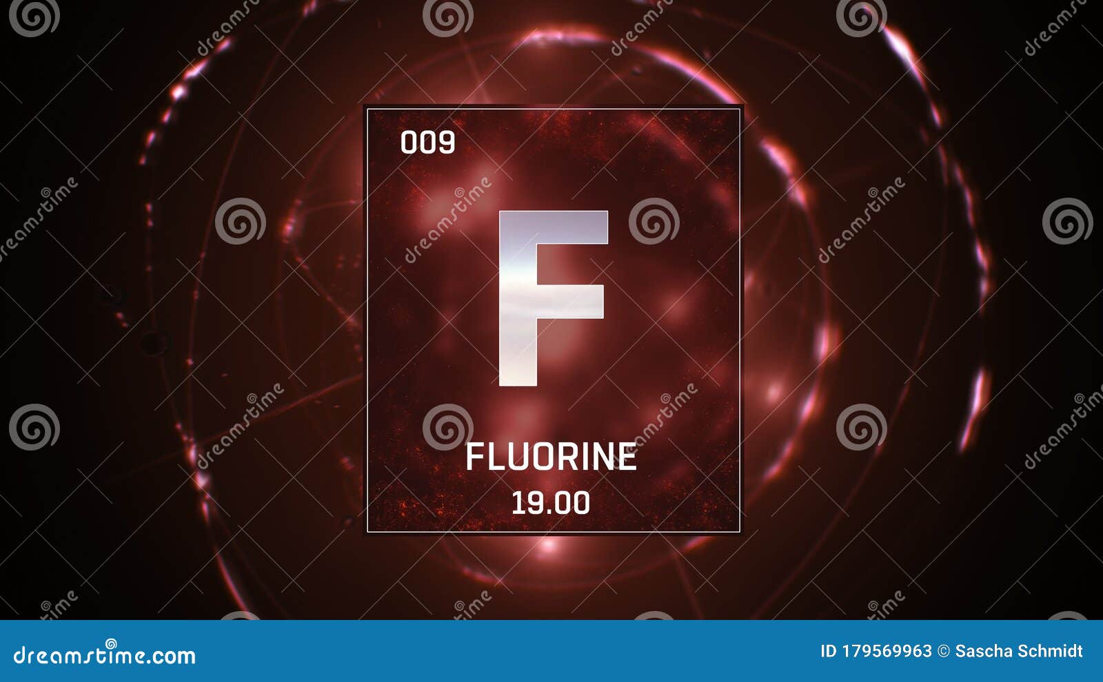 Fluorine As Element 9 of the Periodic Table 3D Animation on Red ...