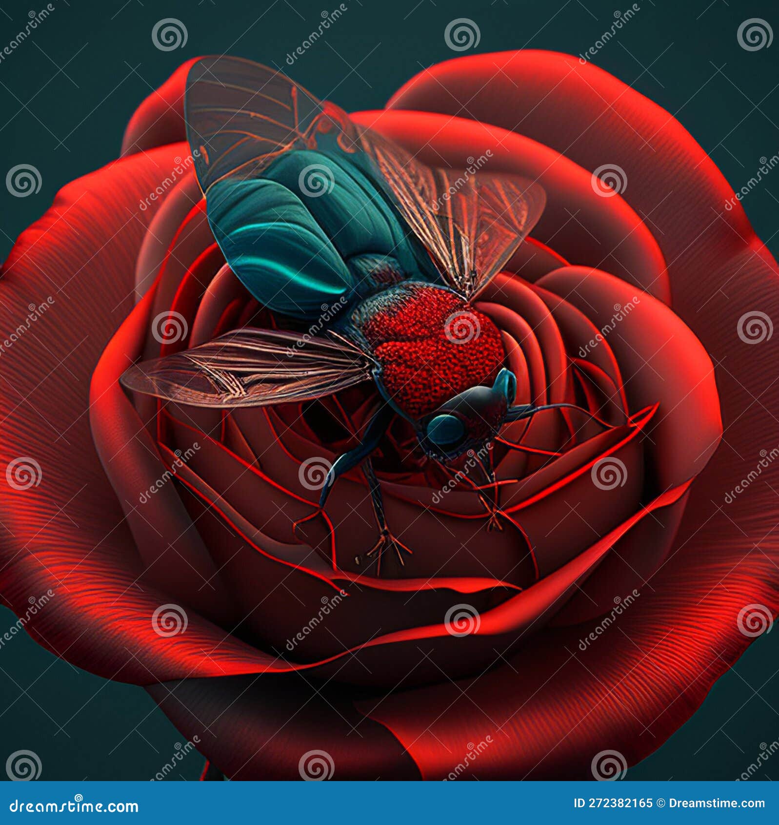3d Illustration of a Fly Sitting on a Red Rose Stock Illustration ...