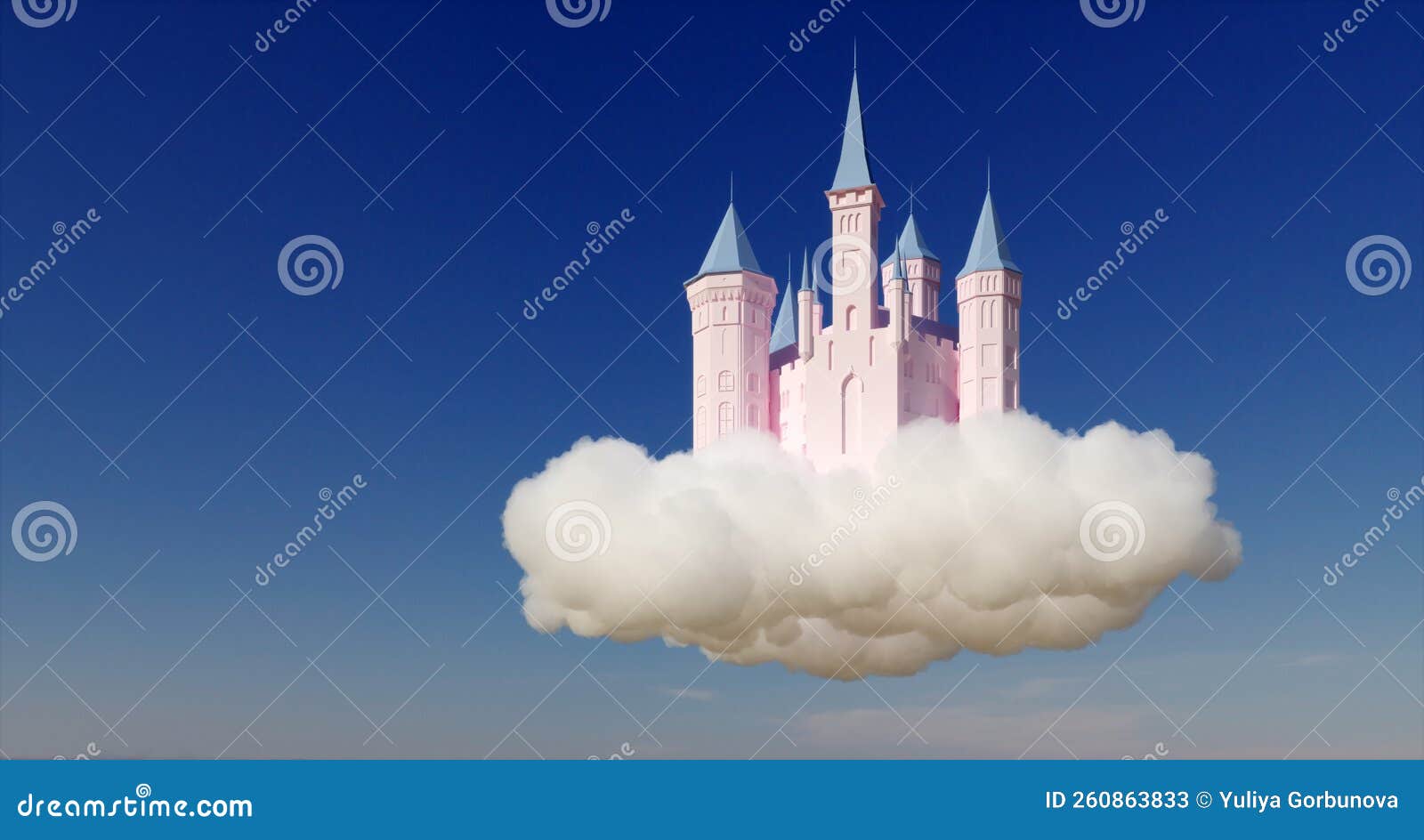 3d Illustration of Flying Castle on the Cloud with Blue Sky on ...