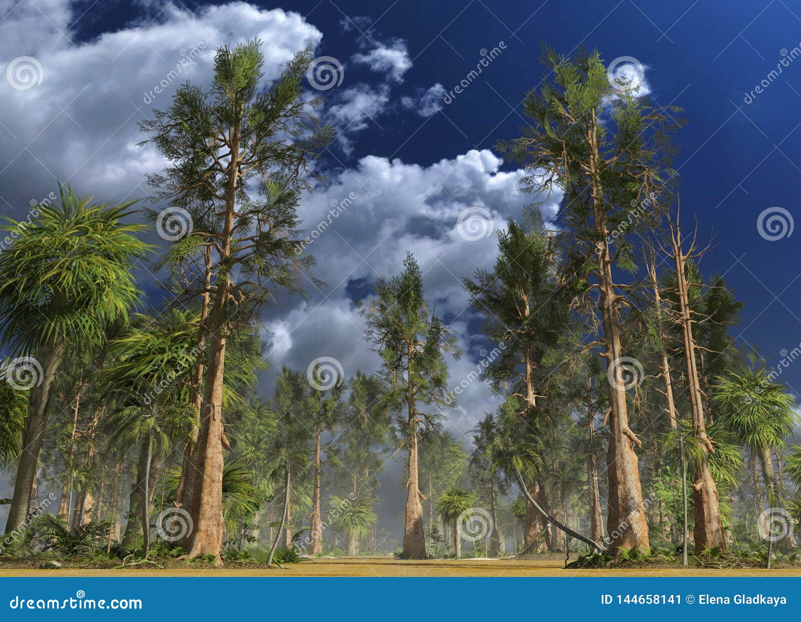 Forest of the Mesozoic Era 3D Illustration Stock Illustration ...