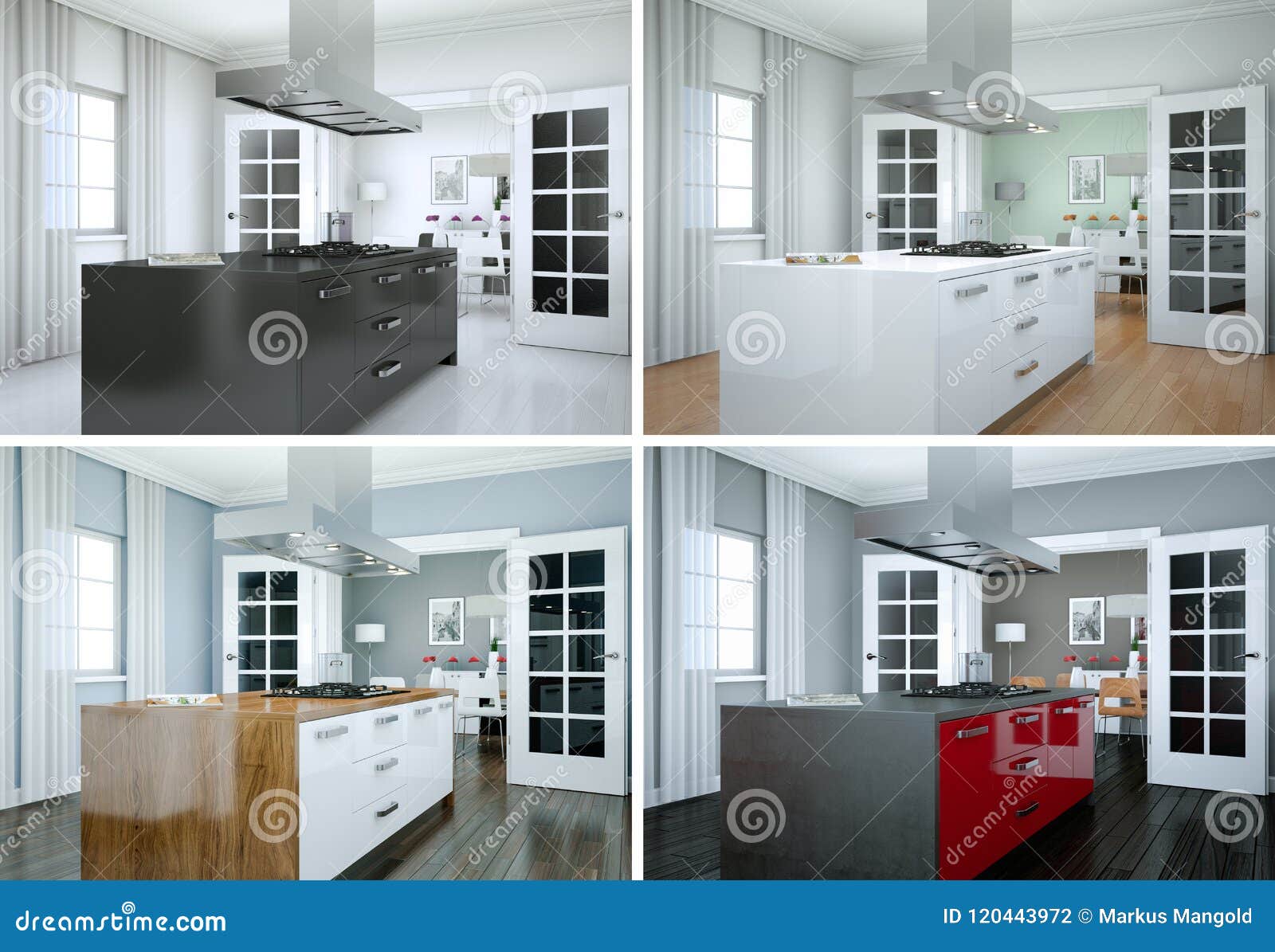 Four Color Variations of Modern Kitchen with a Beautiful Design Stock ...