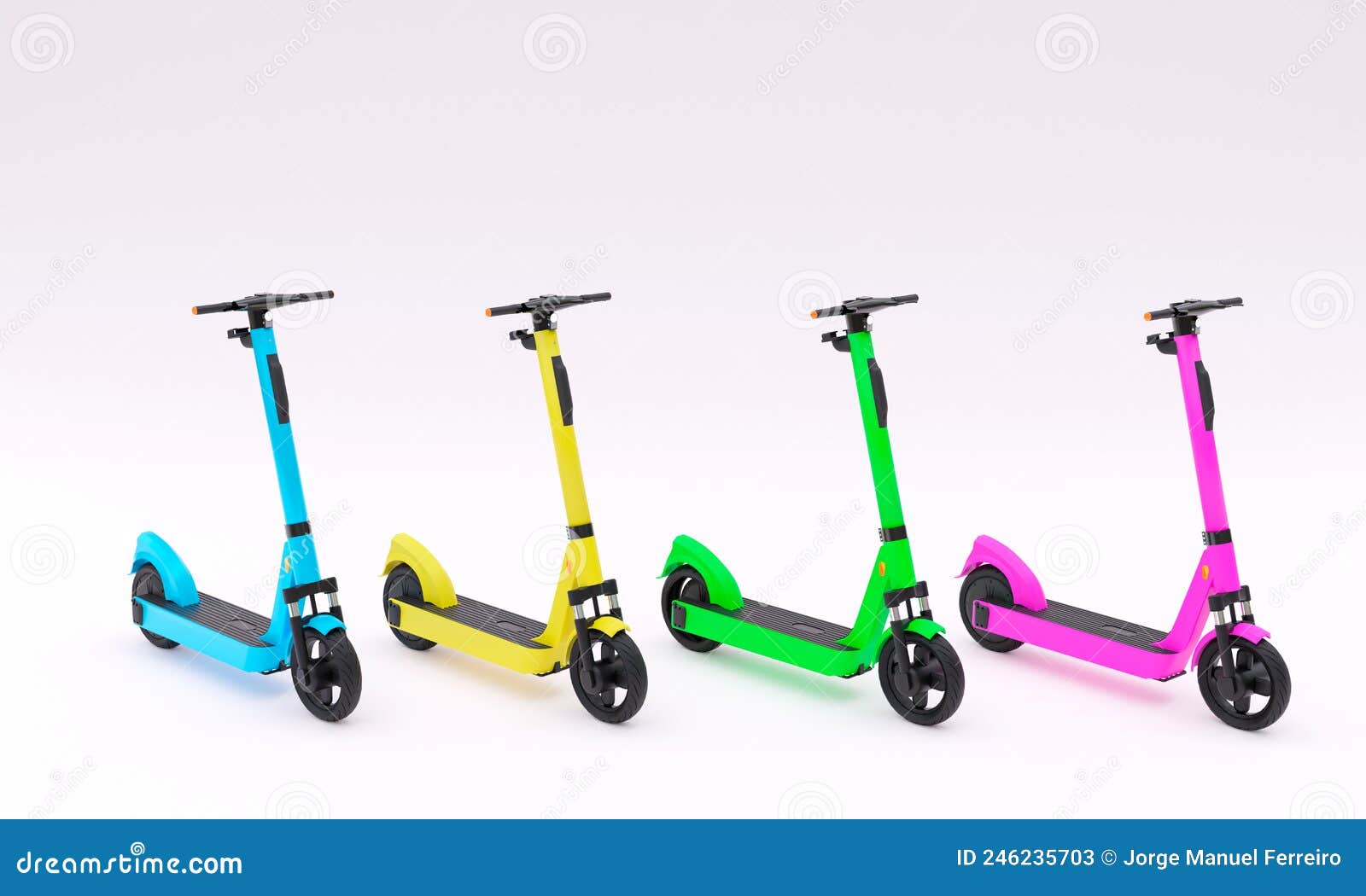 3d Illustration, Four Electric Scooters of Different Colors, 3d ...