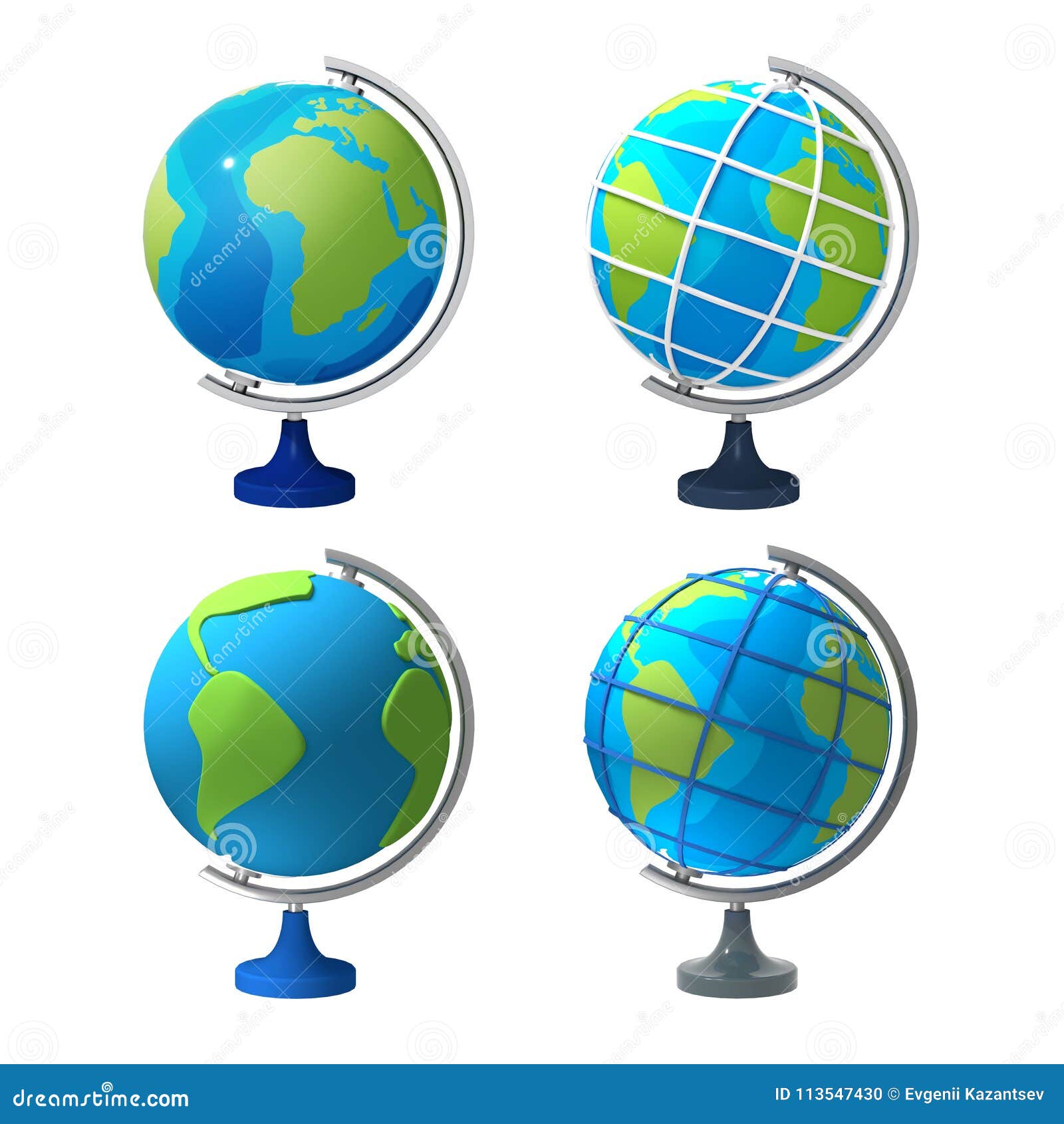 3d Illustration of Four Kinds of Different School Globe on a White ...