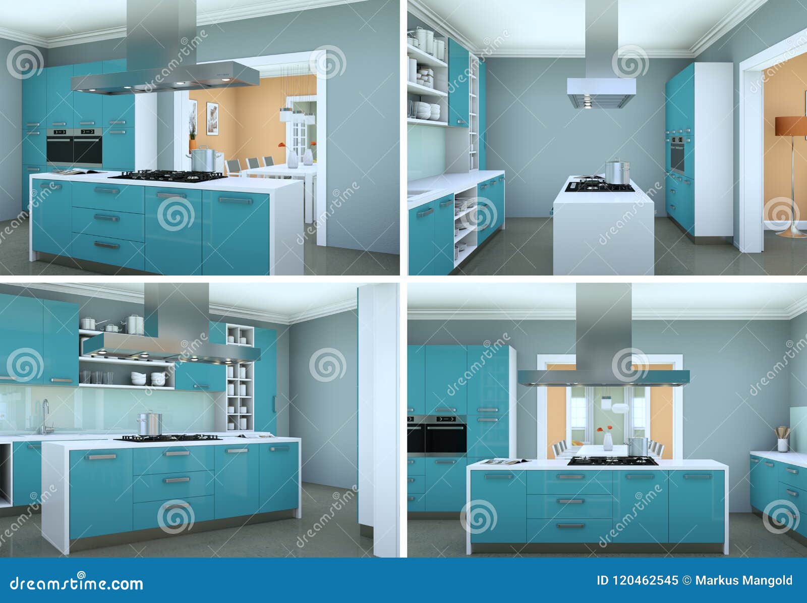 Four Views of Modern Kitchen with a Beautiful Design Stock Illustration ...
