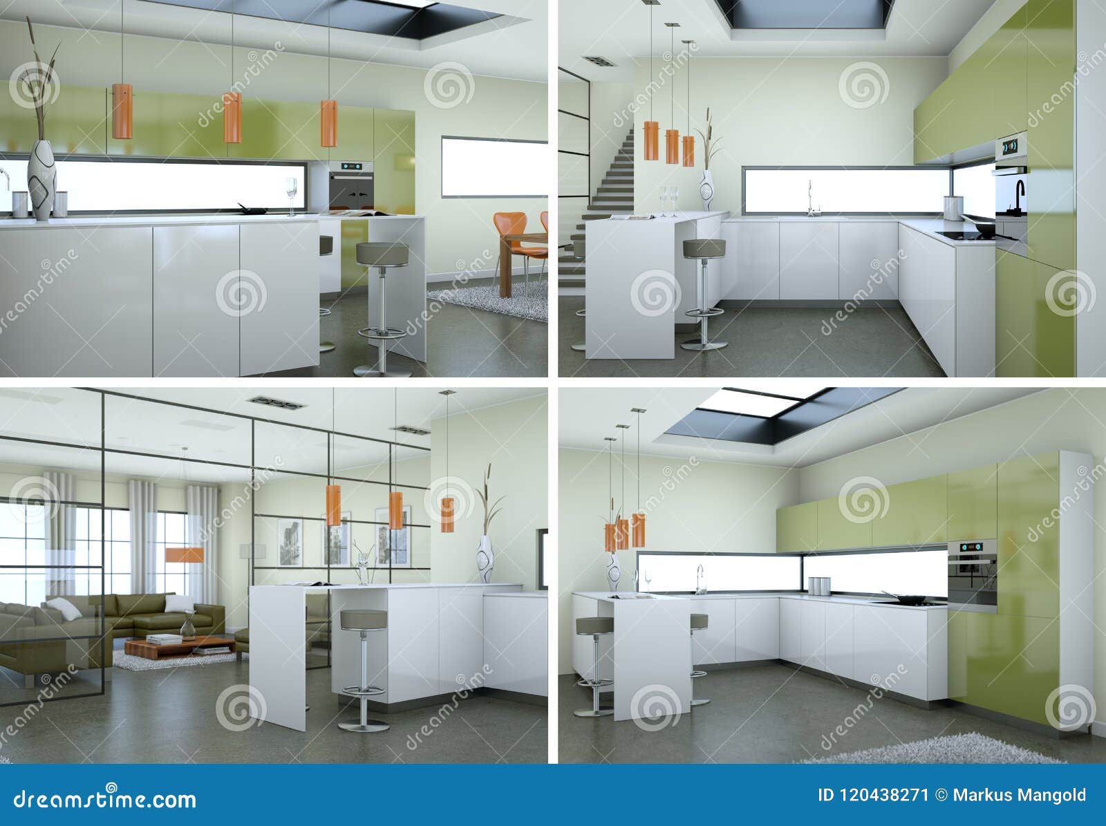 Four Views of Modern Kitchen with a Beautiful Design Stock Illustration ...