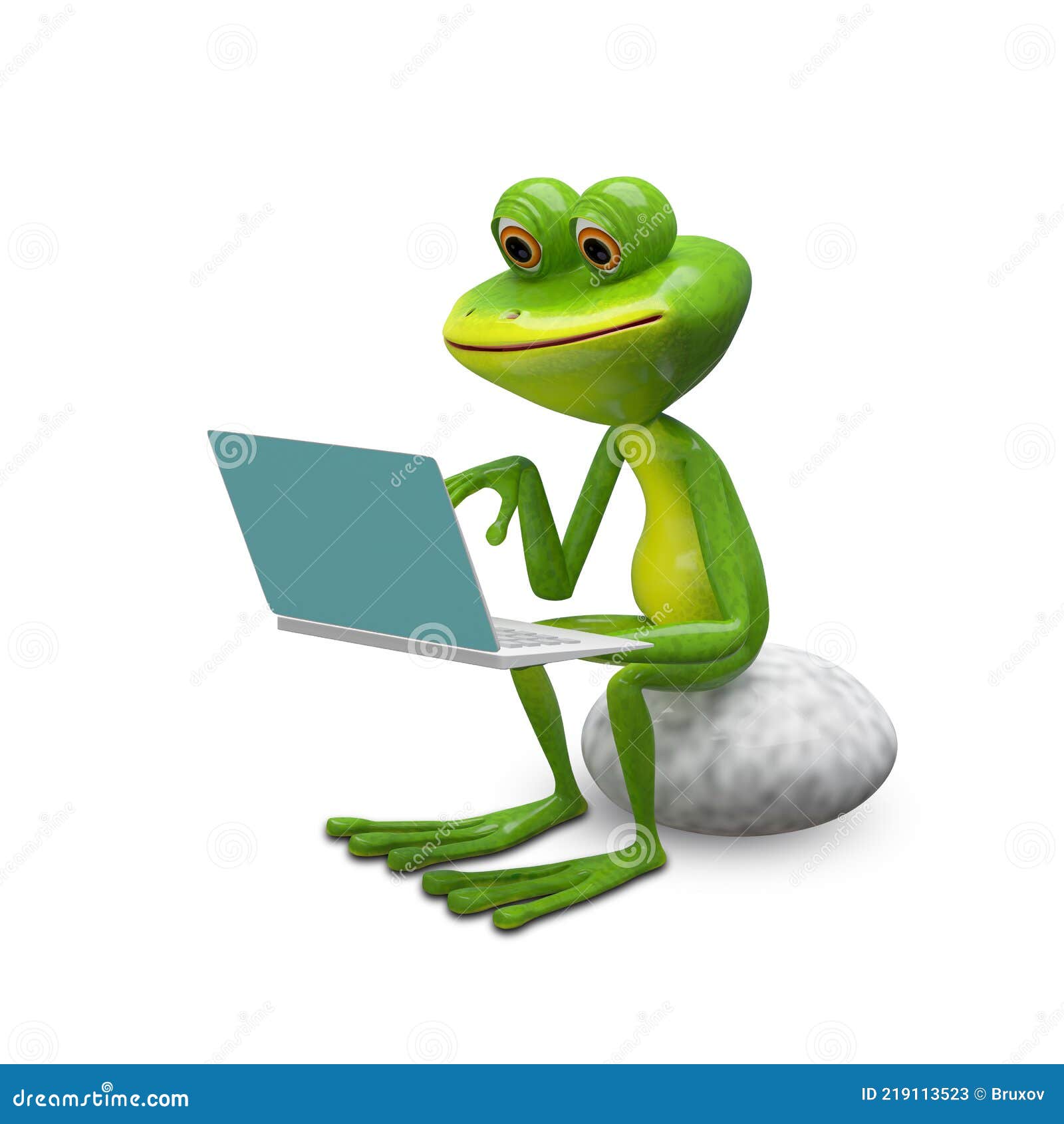 3d Illustration of a Frog with a Laptop on a Stone Stock Image ...