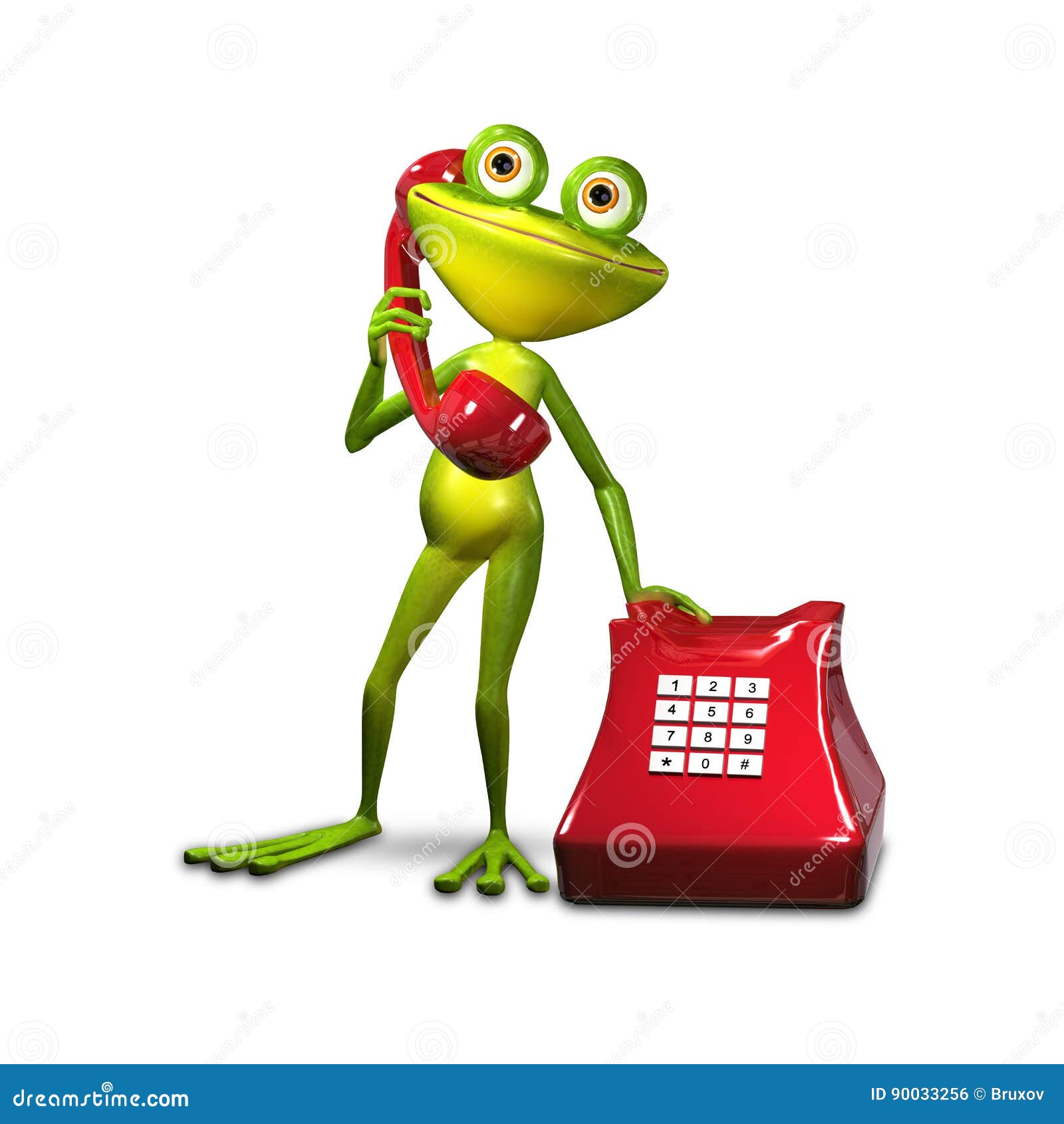 3d Illustration Frog with Red Phone Stock Photo - Illustration of gecko ...