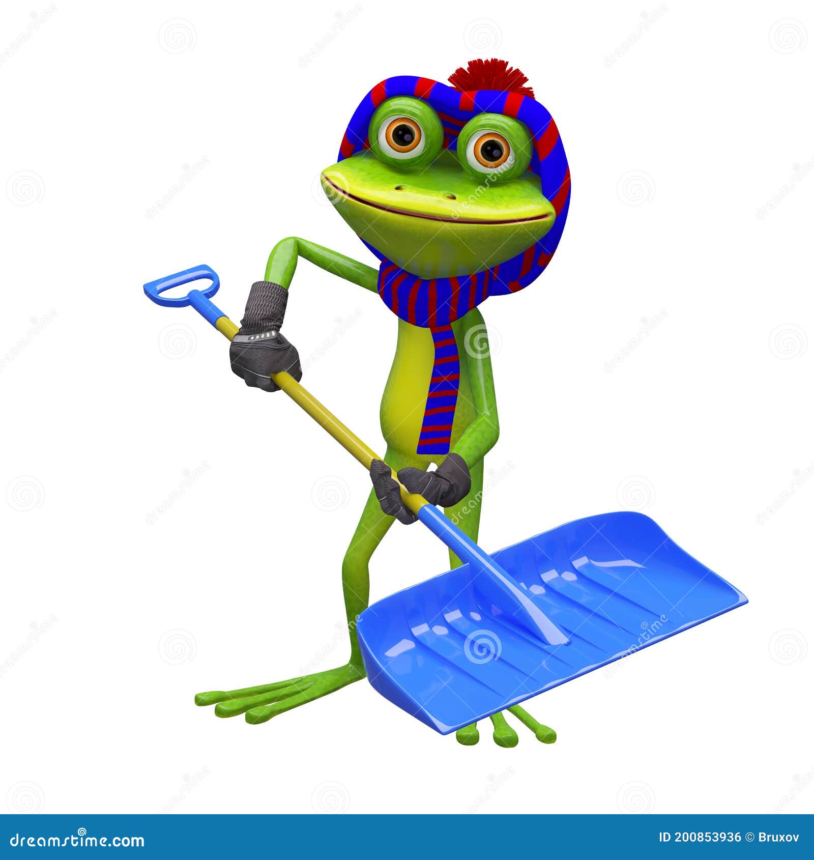 3D Illustration of a Frog with a Snow Shovel Stock Photo - Illustration ...