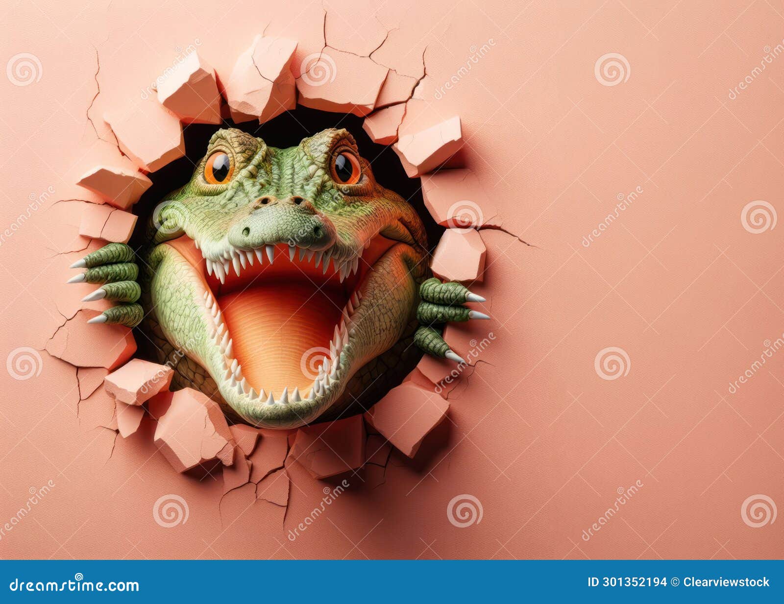 3d Illustration of a Funny Crocodile Sticking Its Head through a Hole ...